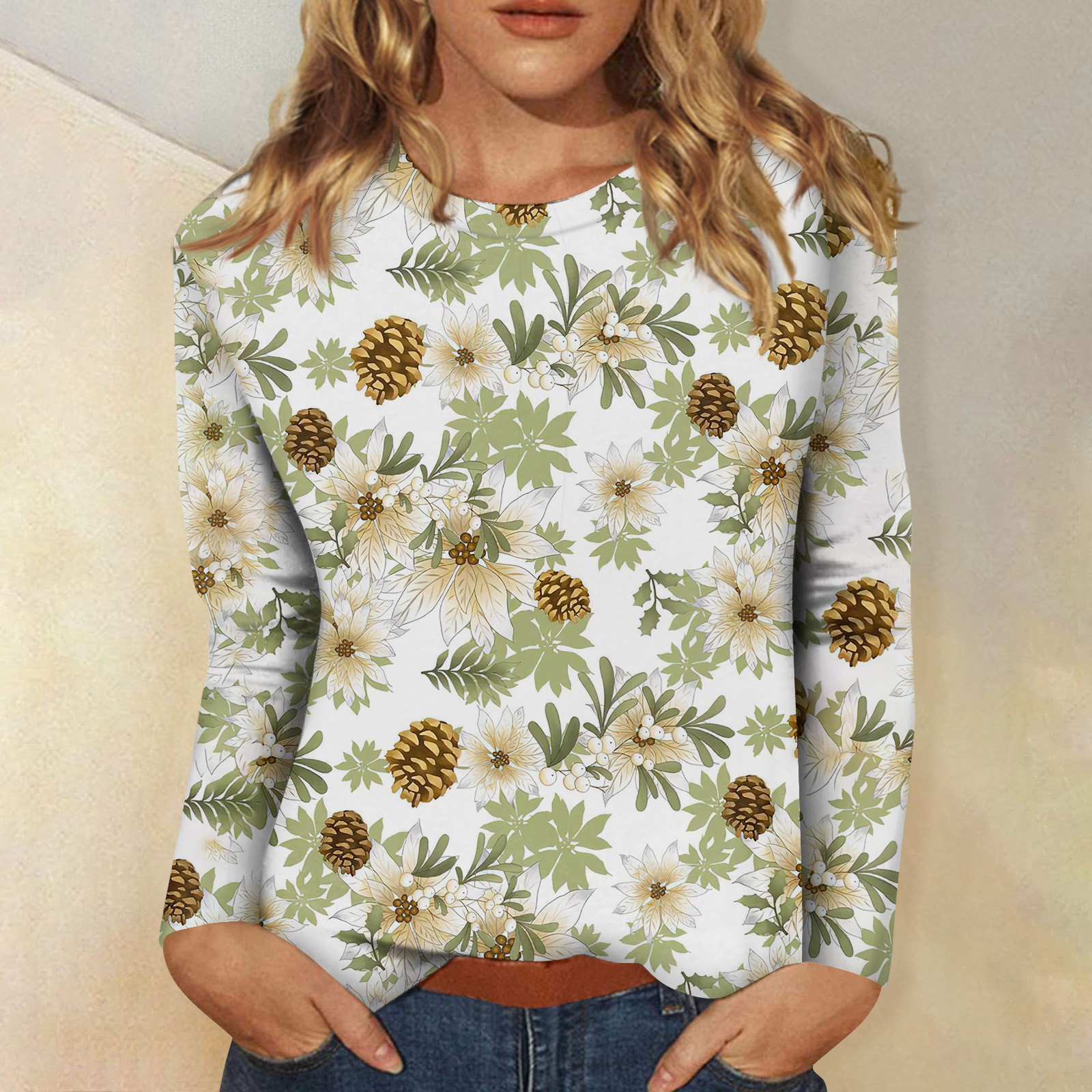 EHTMSAK Workout Shirts Women 3/4sleeve Hawaiian Tropical Elbow Plus ...