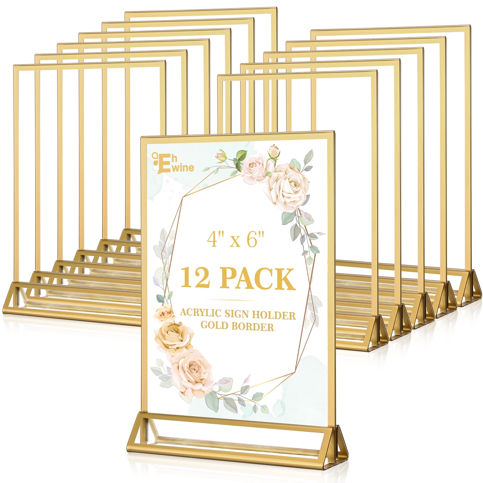 EHWINE 12 Pack Acrylic Sign Holder 4 x 6, Double Sided Gold Picture ...