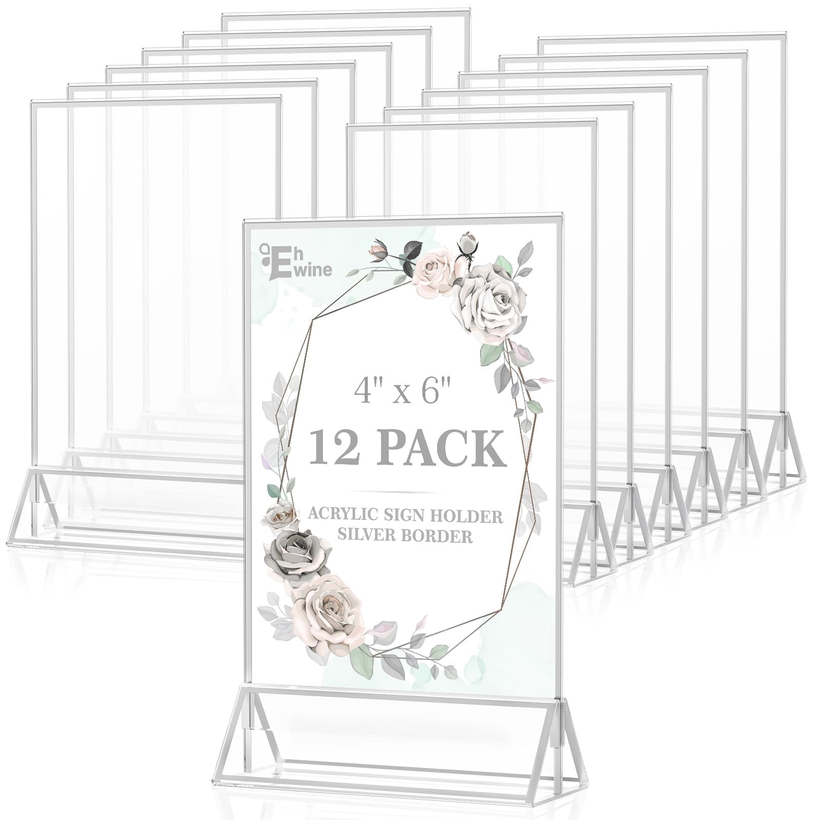 EHWINE 12 Pack Acrylic Sign Holder 4 x 6, Double Sided Silver Picture ...