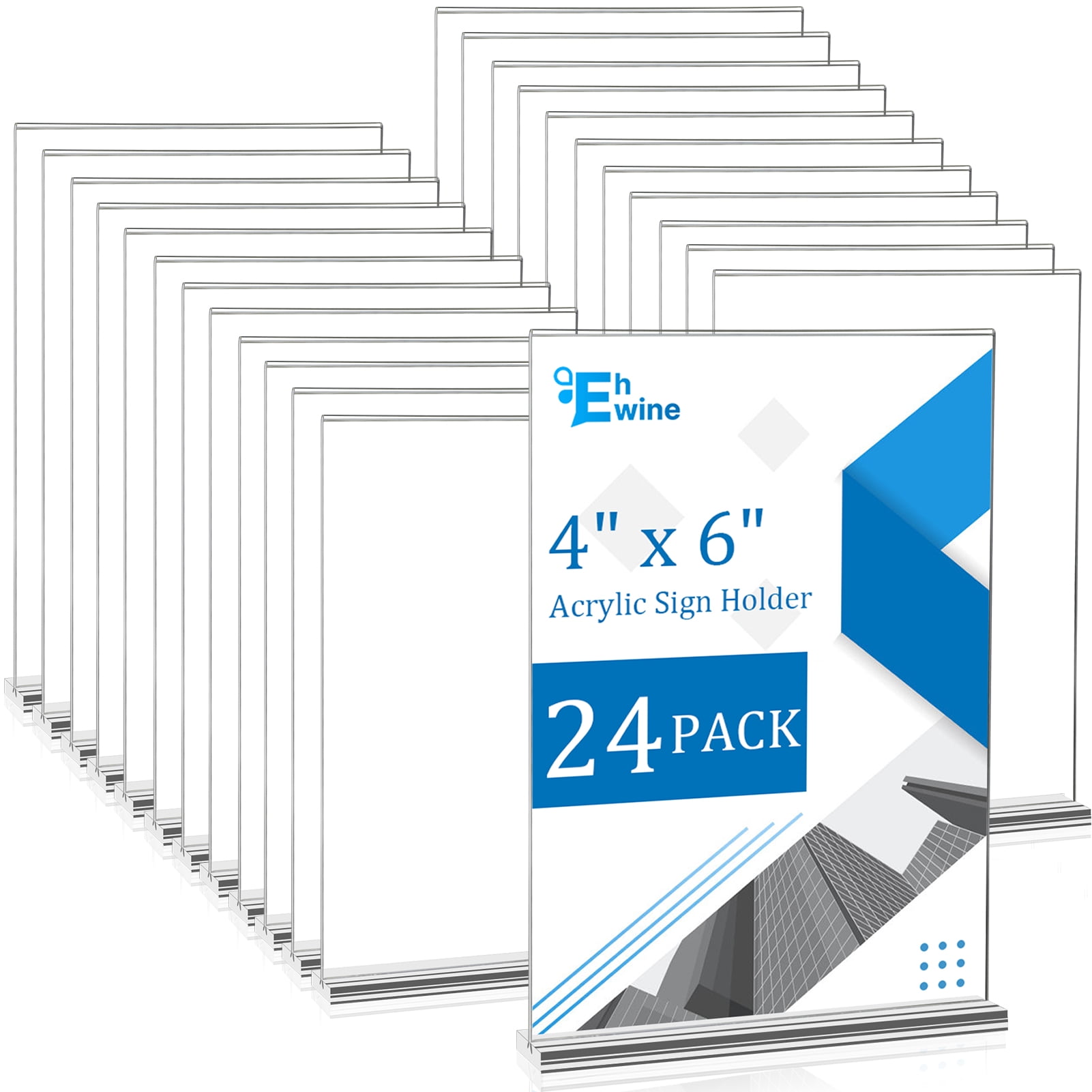EHWINE 24 Pack Acrylic Sign Holder 4x6, Double-Sided Stand up Table Top ...