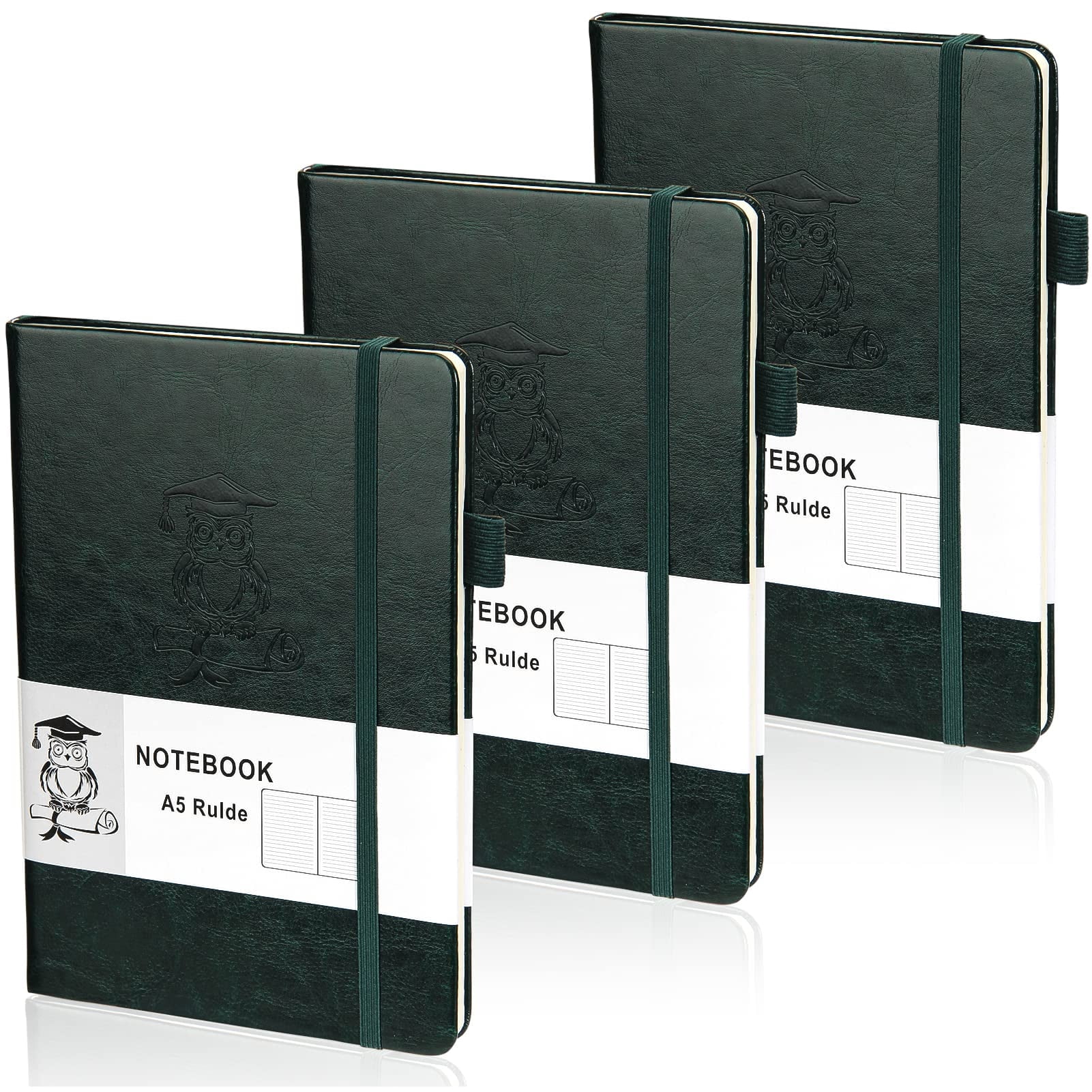 EHWINE 3 Pack A5 Lined Journal Notebooks with Pocket, Dark Green ...