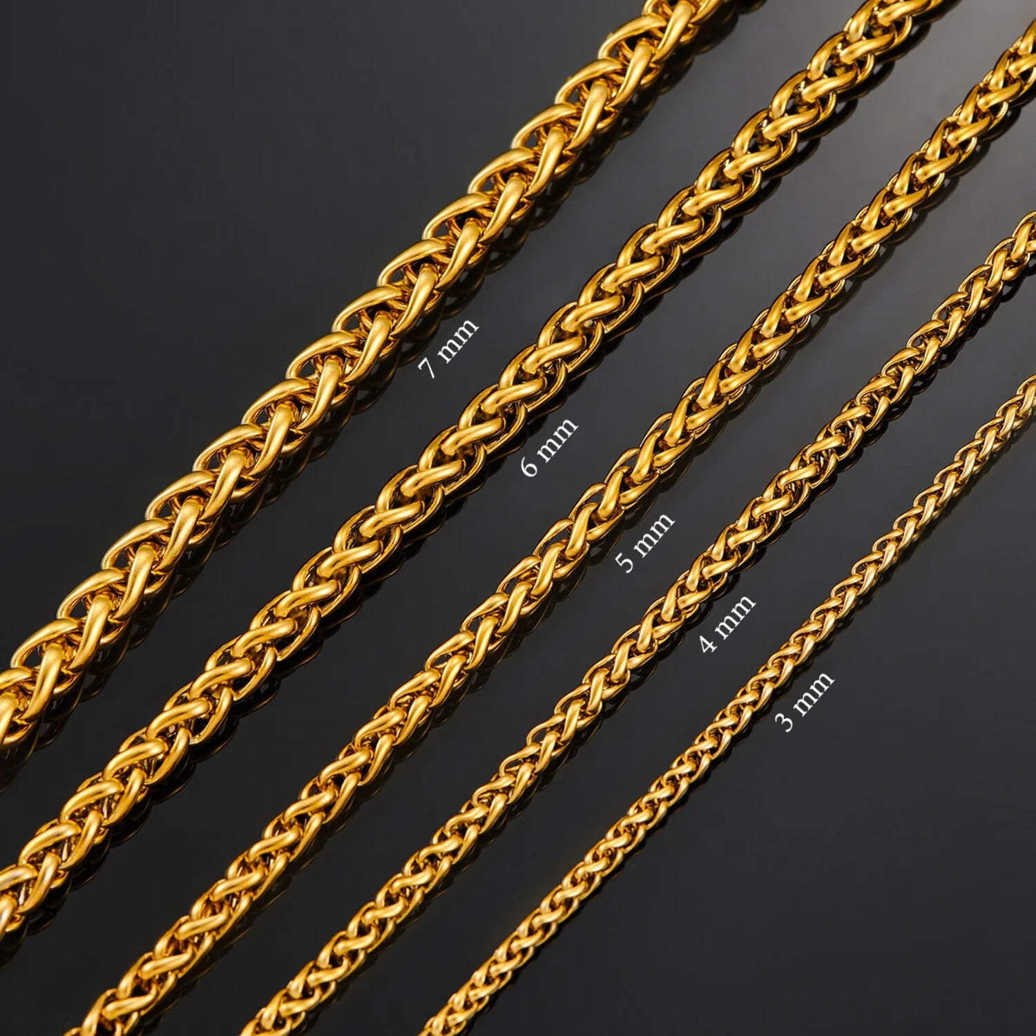 EHub Direct Gold Wheat Braided Stainless Steel Curb Chain Necklace for ...