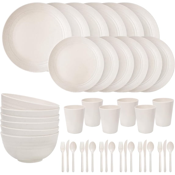 EI 42pcs Wheat Straw Dinnerware Set,Plates and Bowls Sets,Reuasble ...