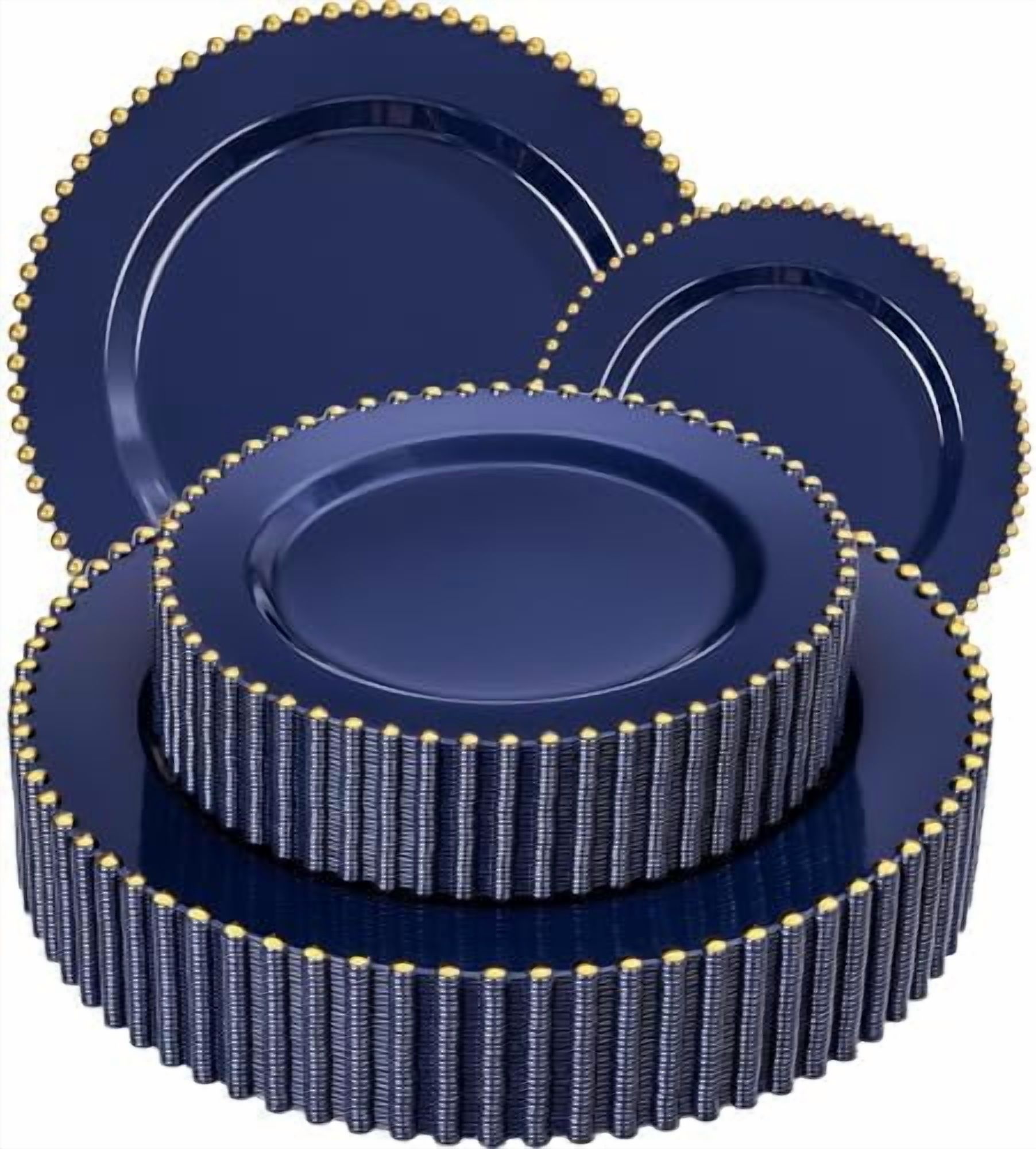 EI 60pcs Dark Blue Plastic Plates with Gold Rim Disposable,Blue Plastic ...