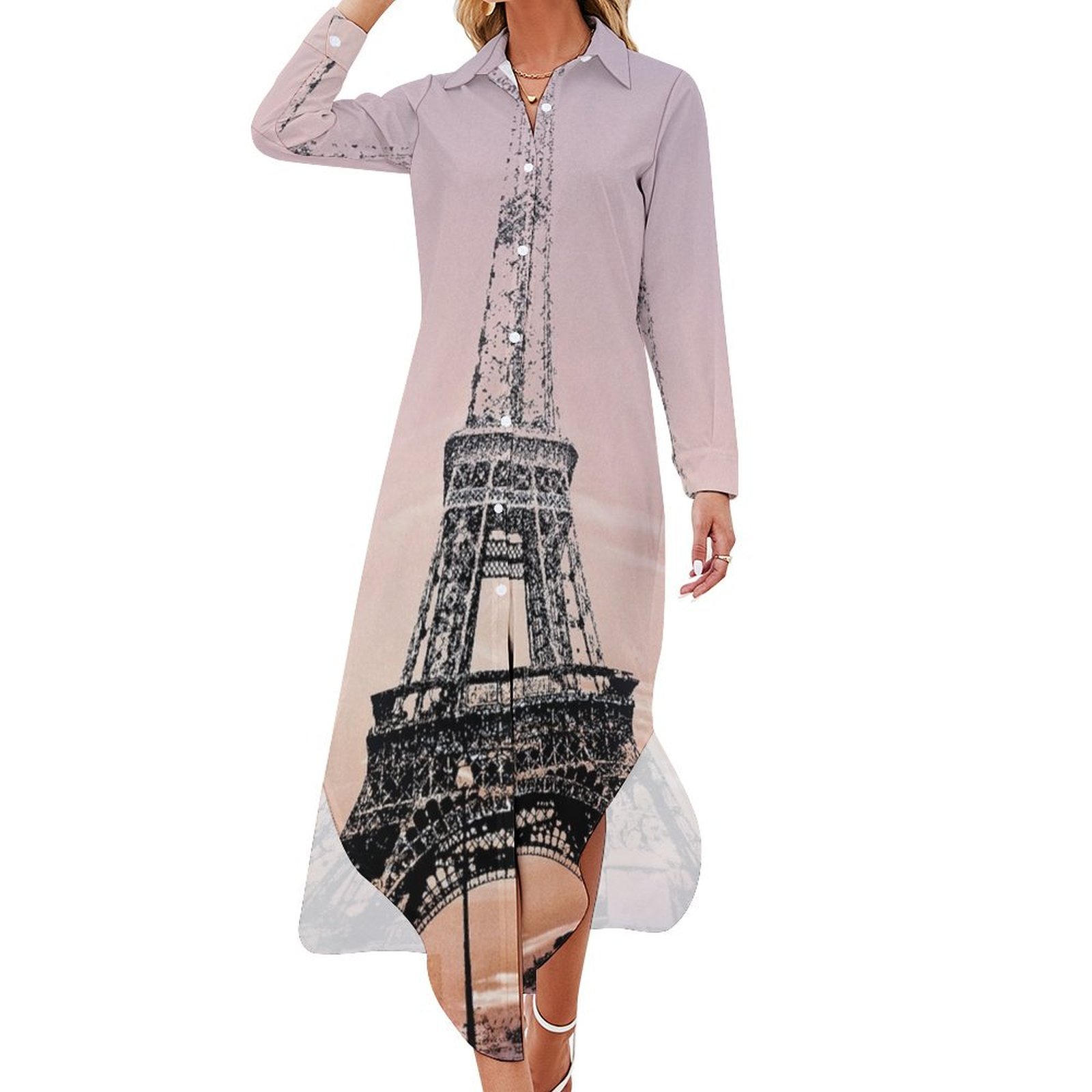 EIFEL TOWER Long Sleeved Shirt Dress wedding dresses for woman loose ...