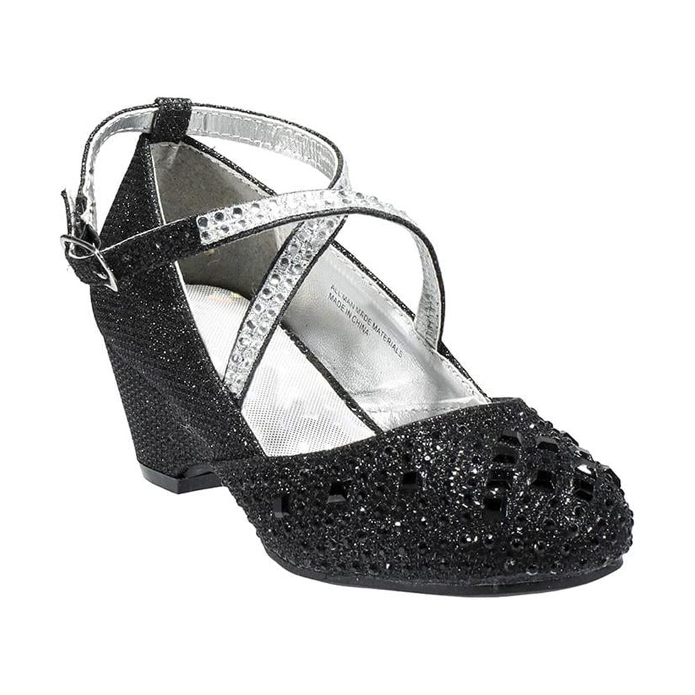 EIGHT EIGHTEEN Girls Glitter and Rhinestone Stylish Kiddie Heel (Black ...