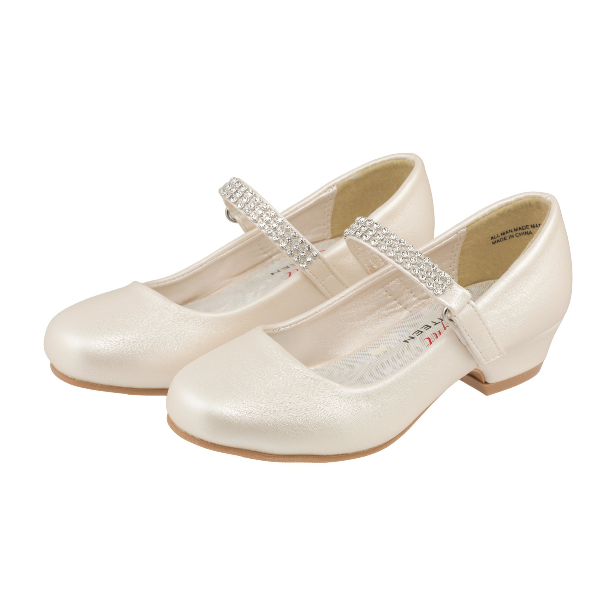 EIGHT EIGHTEEN Girls Round Toe Rhinestone Strap Kiddie Heel Pump ...