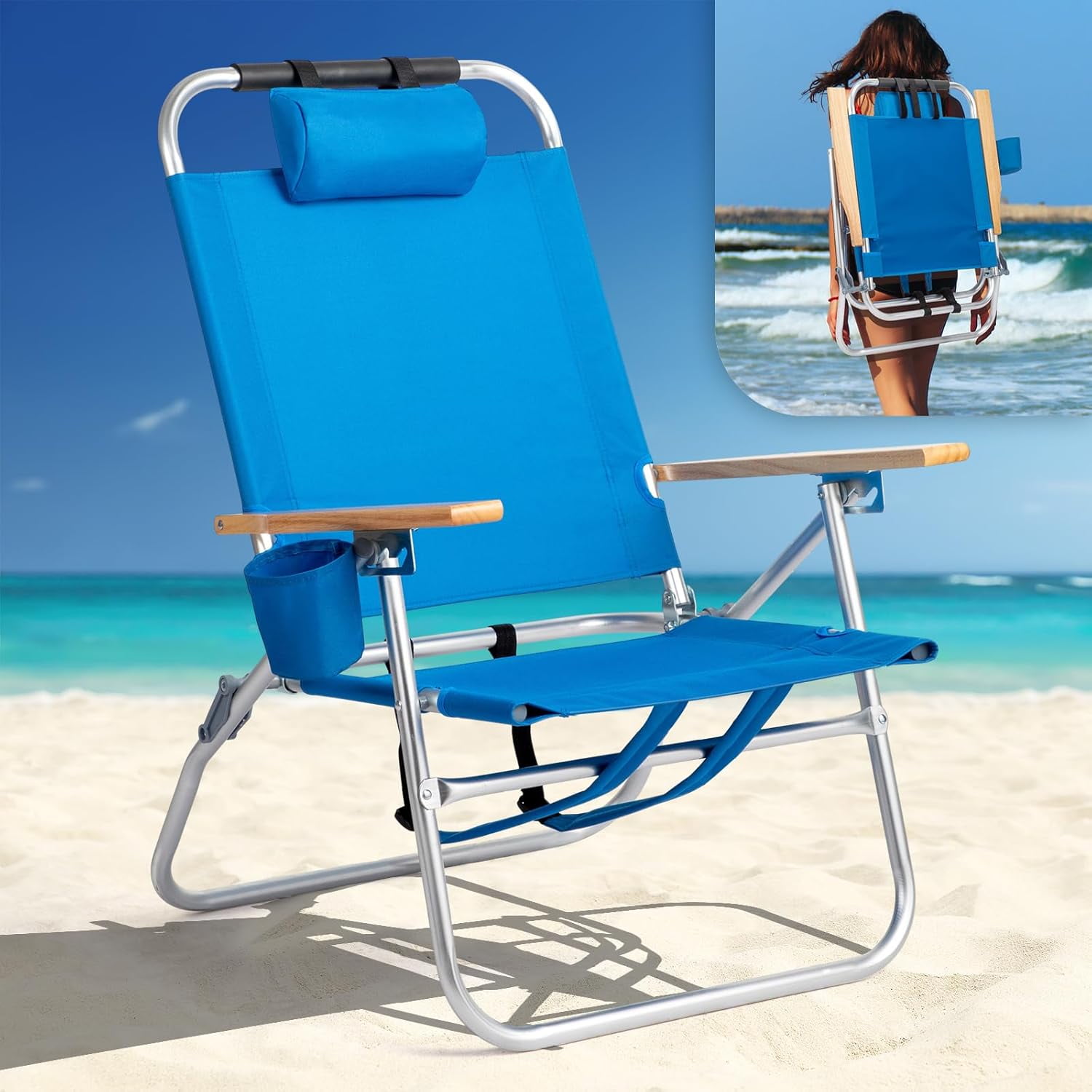 EIGHTNINE 13" Aluminum Backpack Beach Chair – Tall Beach Chairs for ...