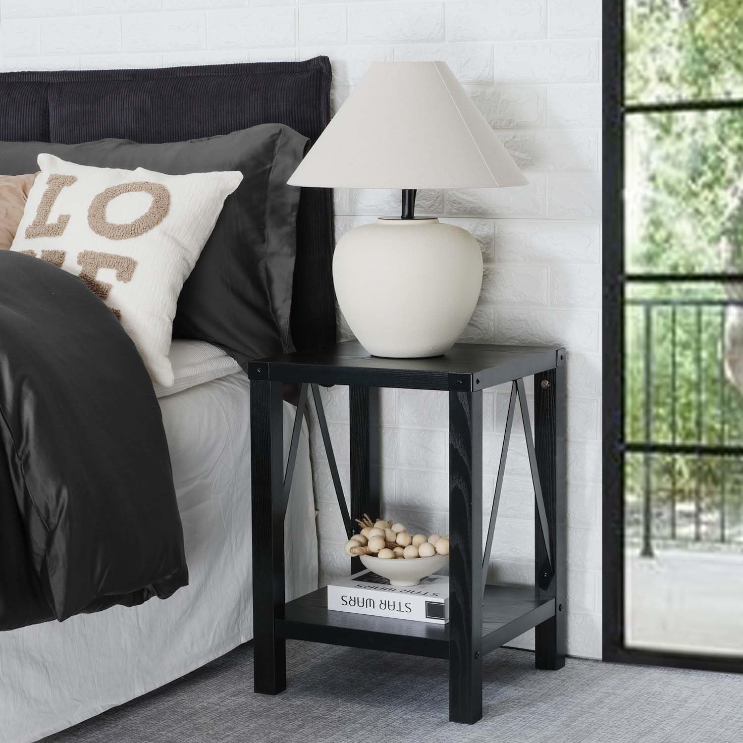 EIGHTNINE 22'' End Table with 2-Tier Storage Shelf, Square Side Table for Small Spaces, Couch ...