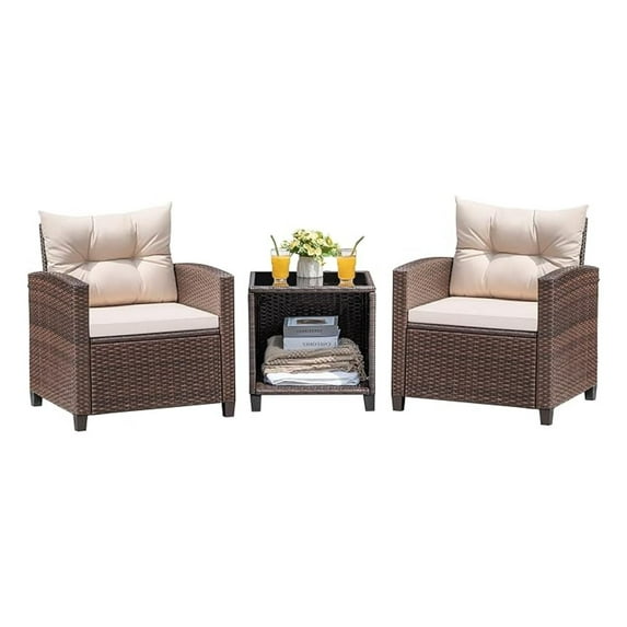 EIGHTNINE 3 Pieces Patio Furniture Set, PE Rattan Wicker Patio Set with ...