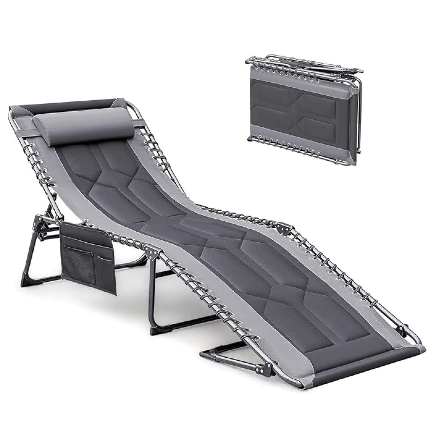 EIGHTNINE 4-Fold Padded Portable Folding Outdoor Chaise Lounge Heavy ...