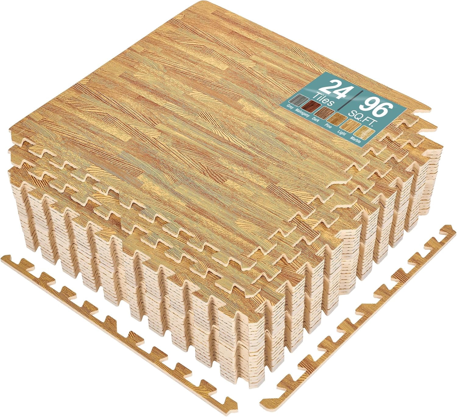 EIGHTNINE 48Sq. Ft. Wood Grain Floor Tiles Foam Mat EVA Interlocking ...
