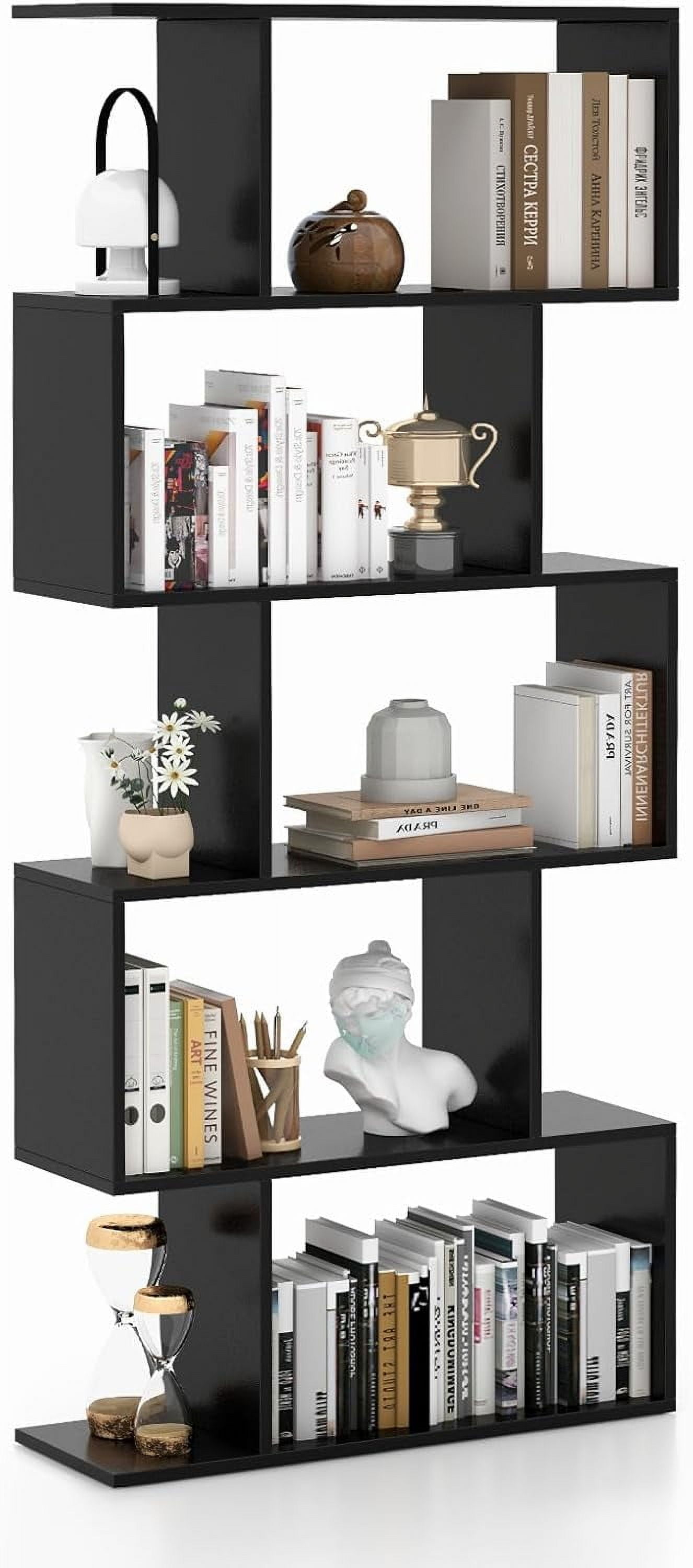 EIGHTNINE 5-Tier Geometric Bookshelf, S Shaped Bookcase w/Anti-Toppling ...