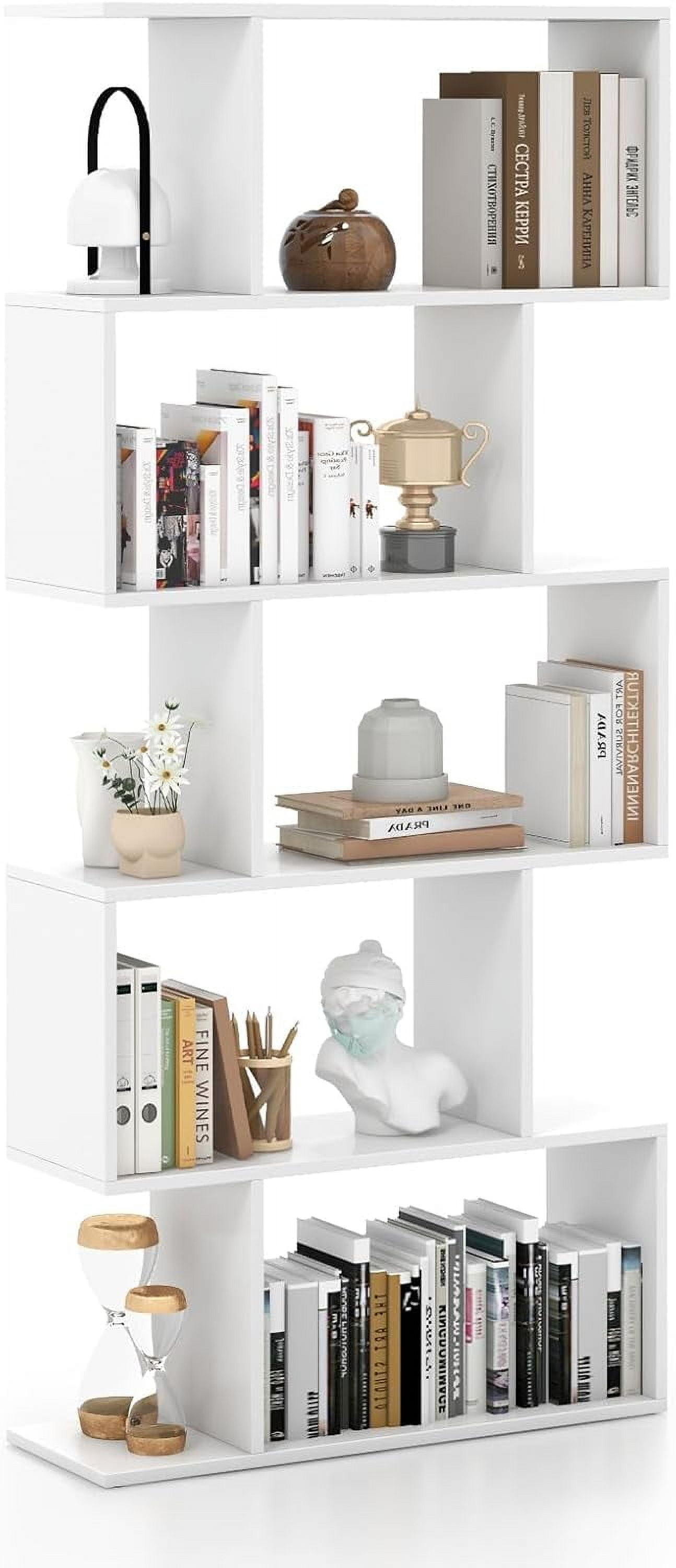 EIGHTNINE 5-Tier Geometric Bookshelf, S Shaped Bookcase w/Anti-Toppling ...