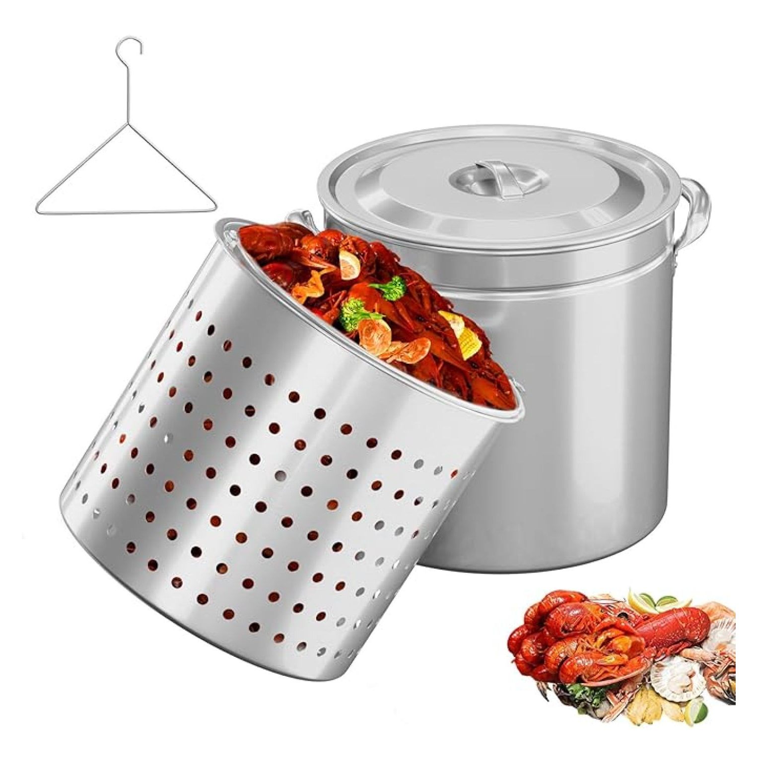 EIGHTNINE 50QT Turkey Fryer Pot with Steamer Basket, Lid & Lifting Hook ...