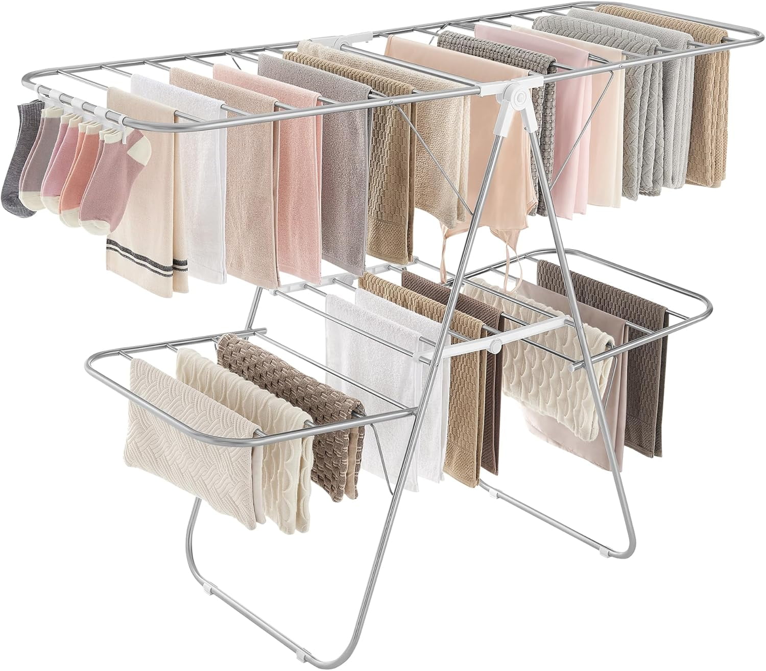 EIGHTNINE Clothes Drying Rack, Foldable 2-Level Laundry Drying Rack ...