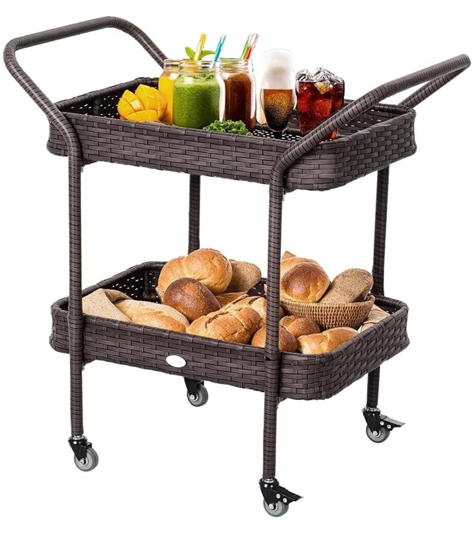 EIGHTNINE PE Rattan Outdoor Bar Table, Outdoor Kitchen Island with 2 ...
