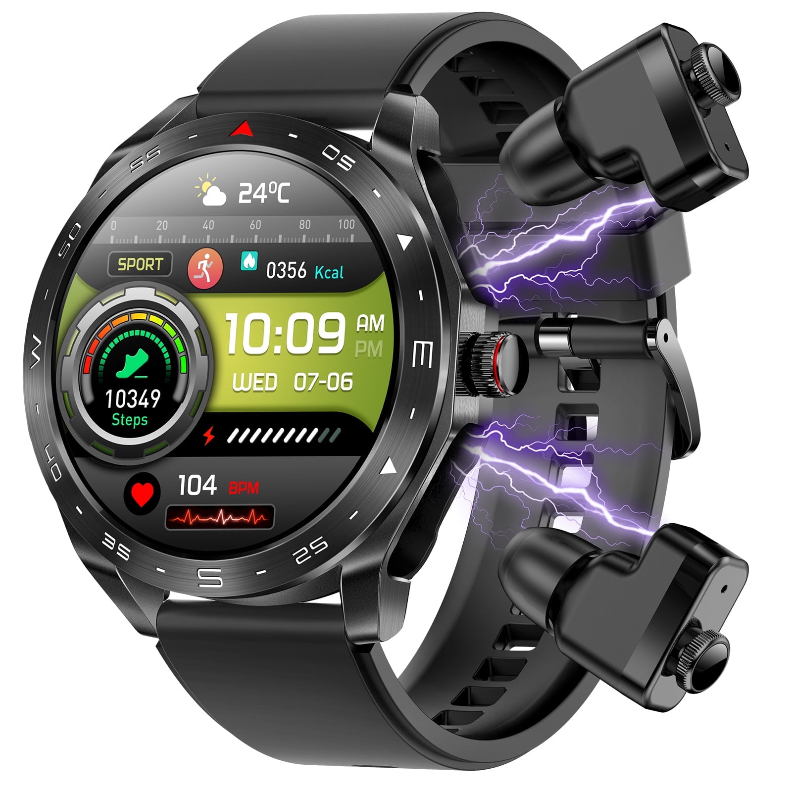 EIGIIS 2-IN-1 Business Sports Style Smart Watch with Earbuds for Men 1.52" IPS Touch Screen ...