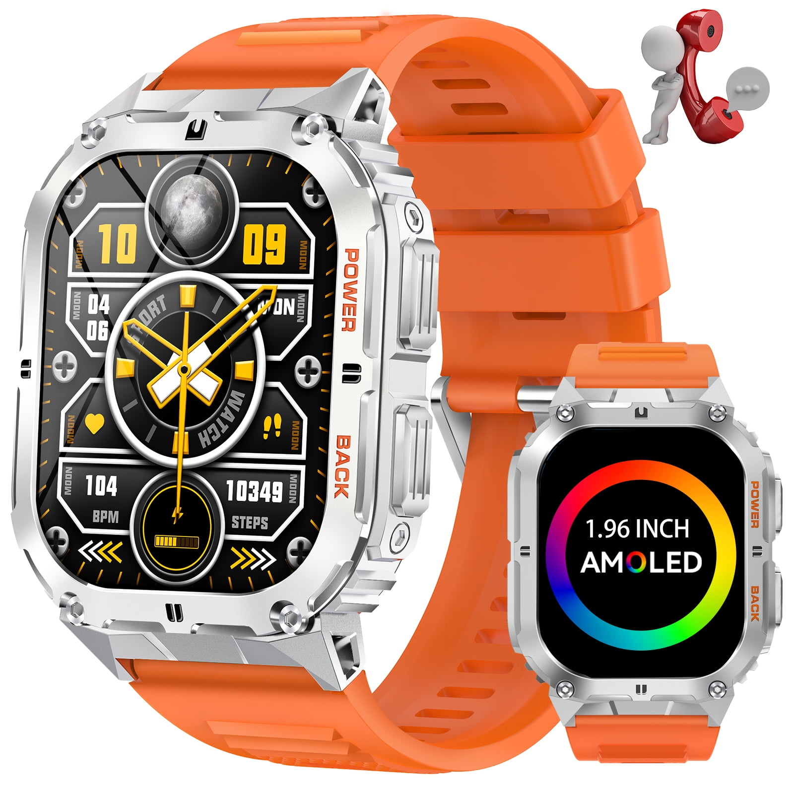 EIGIIS K61P Smart Watches for Men with Compass(Answer/Make Call) 1.96"AMOLED Screen 380mAh ...