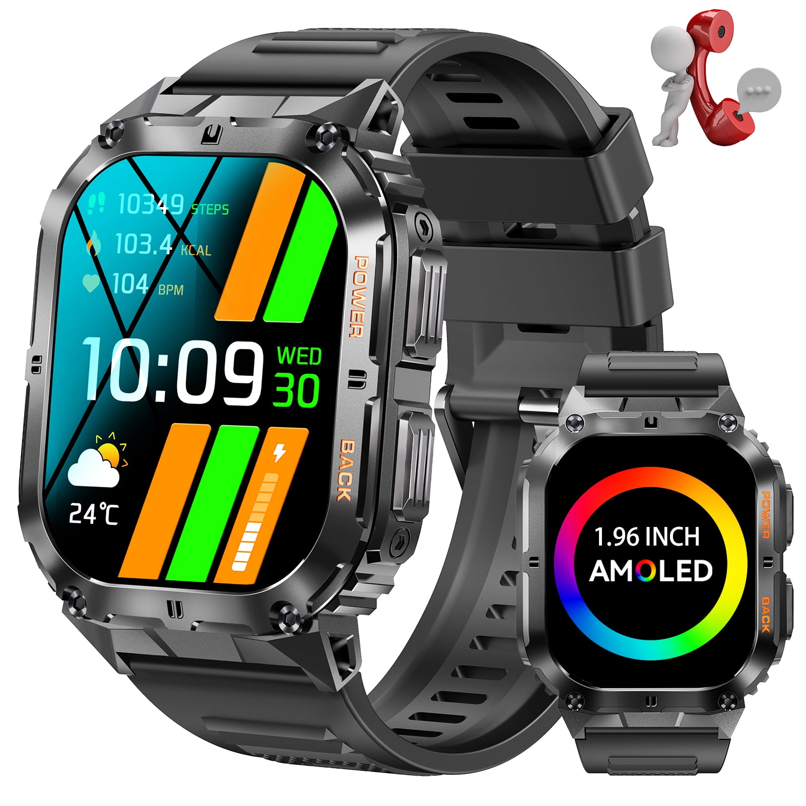 EIGIIS K61P Smart Watches for Men with Compass(Answer/Make Call) 1.96"AMOLED Screen 380mAh ...