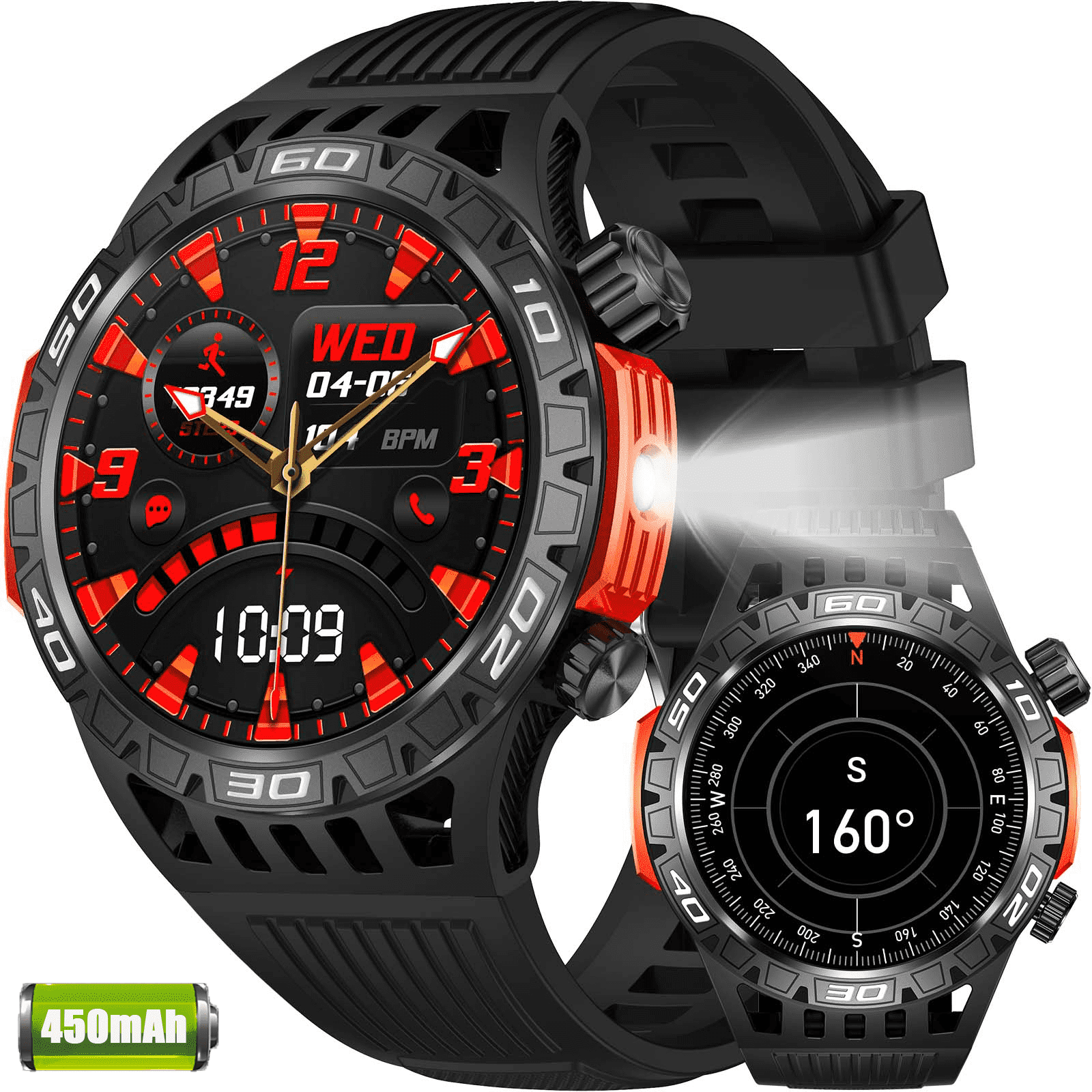 EIGIIS Military Smart Watch for Men with LED Flashlight Compass ...