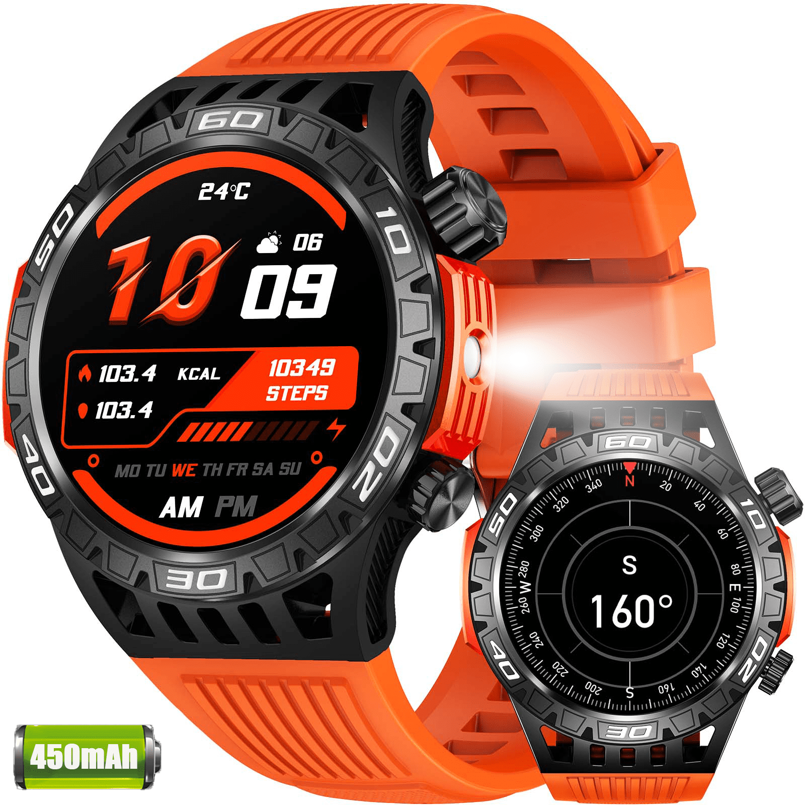 EIGIIS Military Smart Watch for Men with LED Flashlight Compass ...