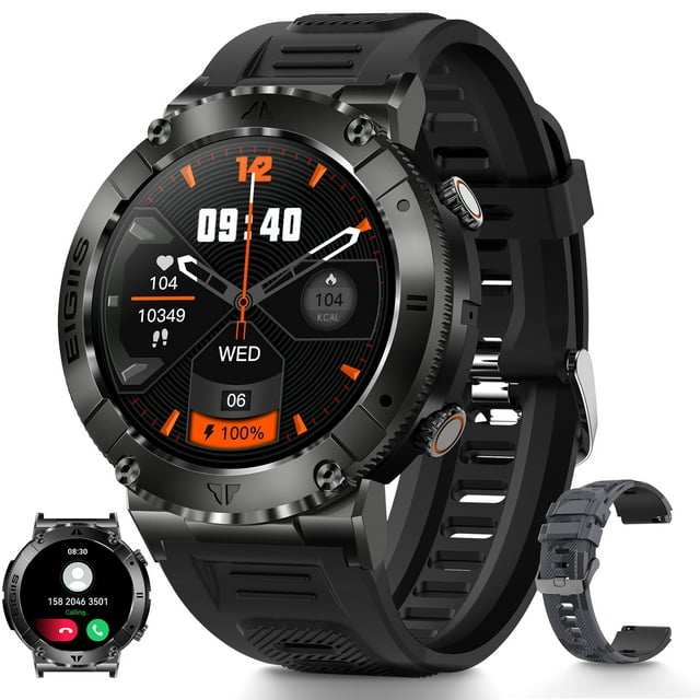 EIGIIS 1.32" Military Smart Watch, Tactical Sports, Multi-Strap, iPhone ...