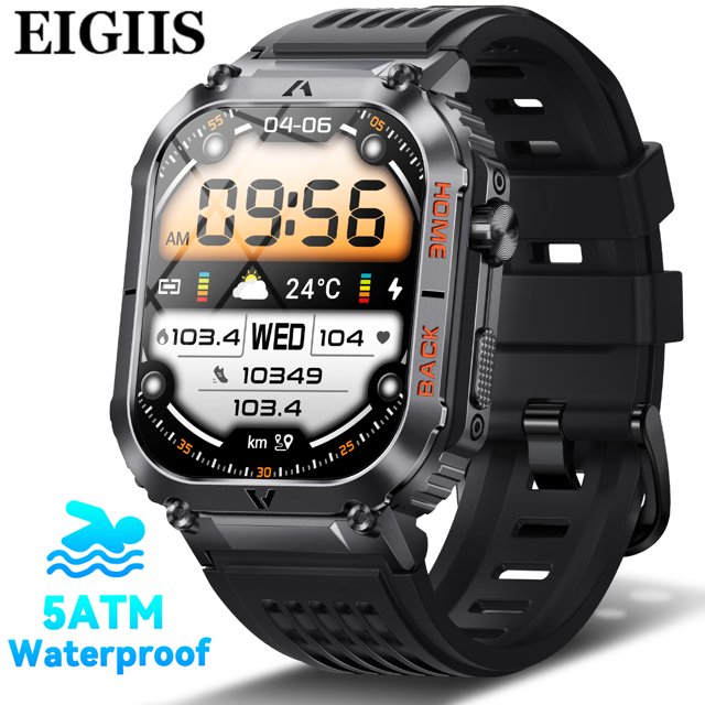 EIGIIS Military Smart Watches for Men 5 ATM Waterproof Rugged Tactical Smartwatch with Compass 2 ...