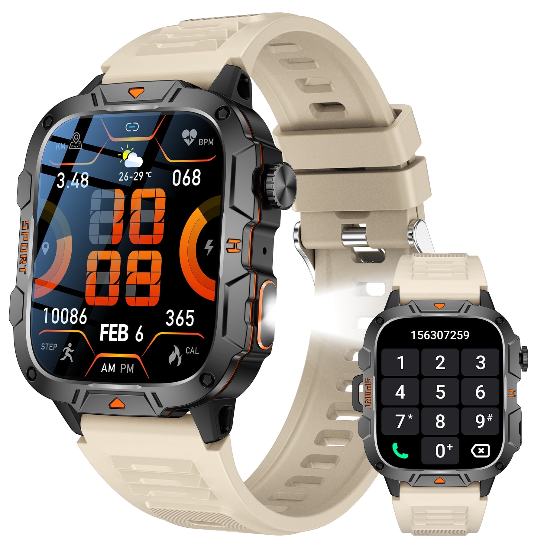 EIGIIS QX12 1.96'' HD Big Screen Smart Watch for Men with LED Flashlight Rugged Smartwatch with ...