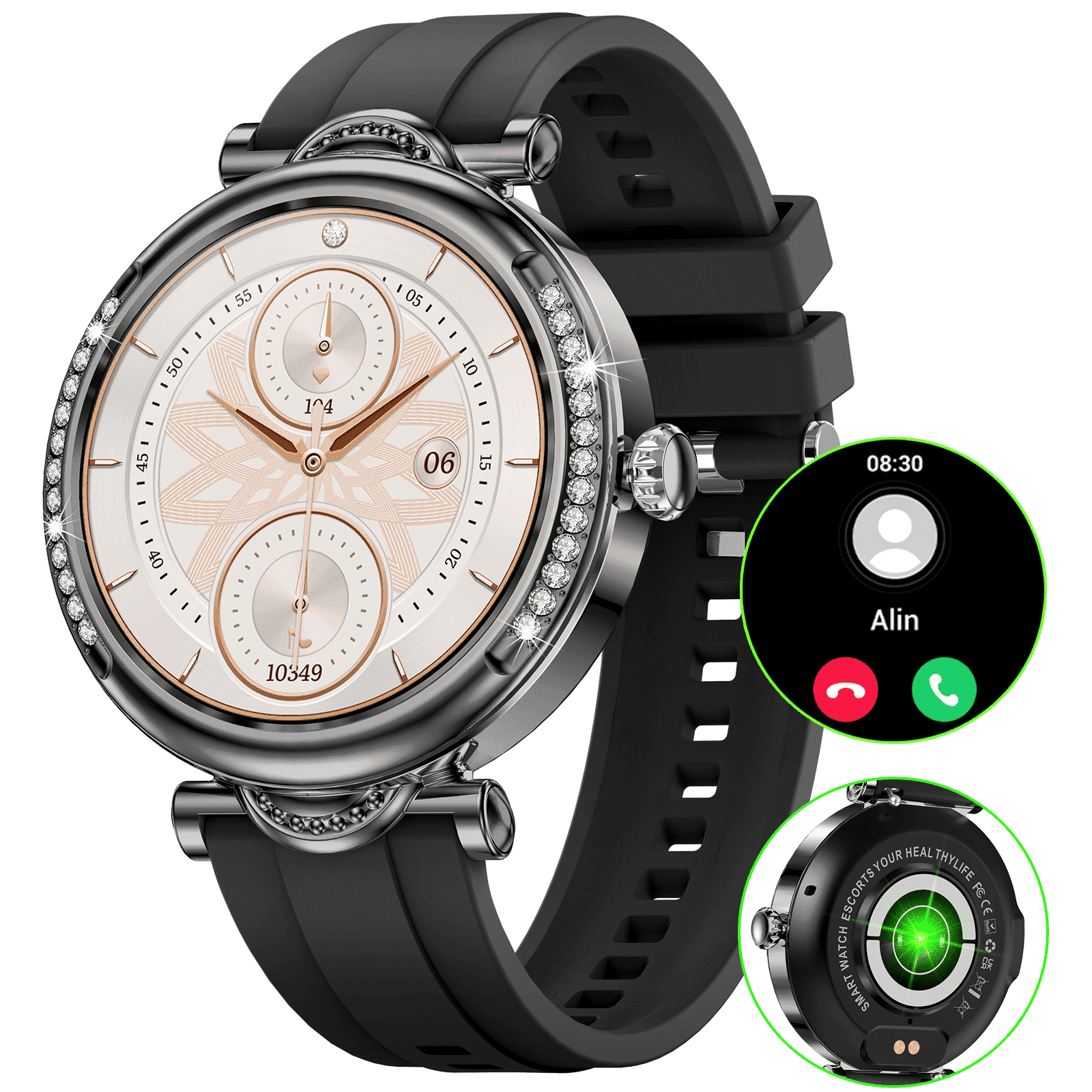 EIGIIS Smart Watch for Women Diamonds 1.27" HD Sports Smartwatch ...