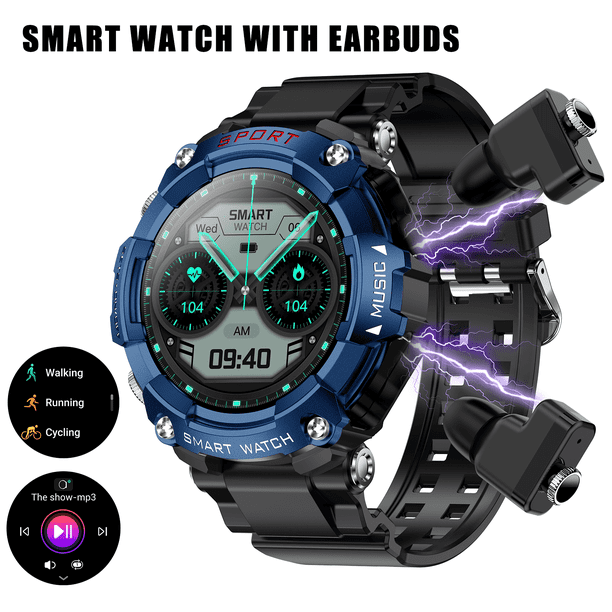 EIGIIS Smart Watch with Wireless Earbuds Mp3 Bluetooth Headset 1.52 ...