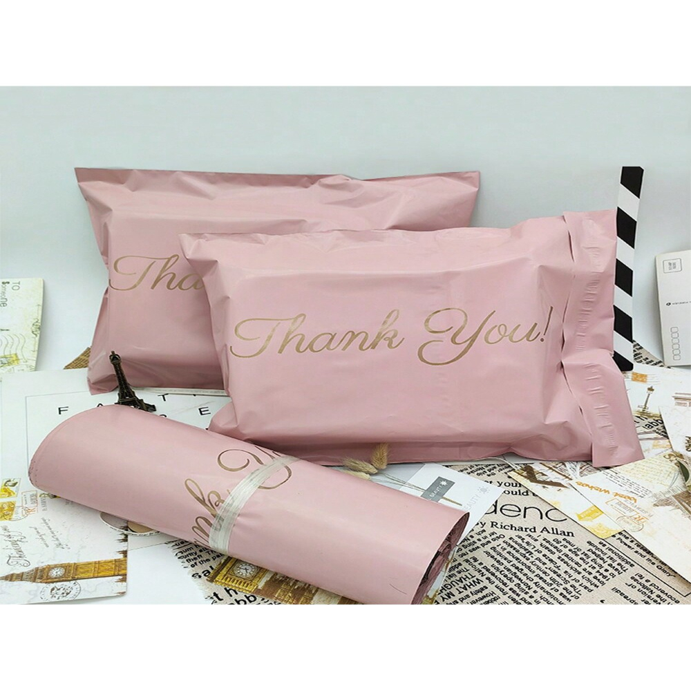 EIGTHTAIL 100pcs Thank You Pink Gift Packaging Bag Sealed Express Bag ...