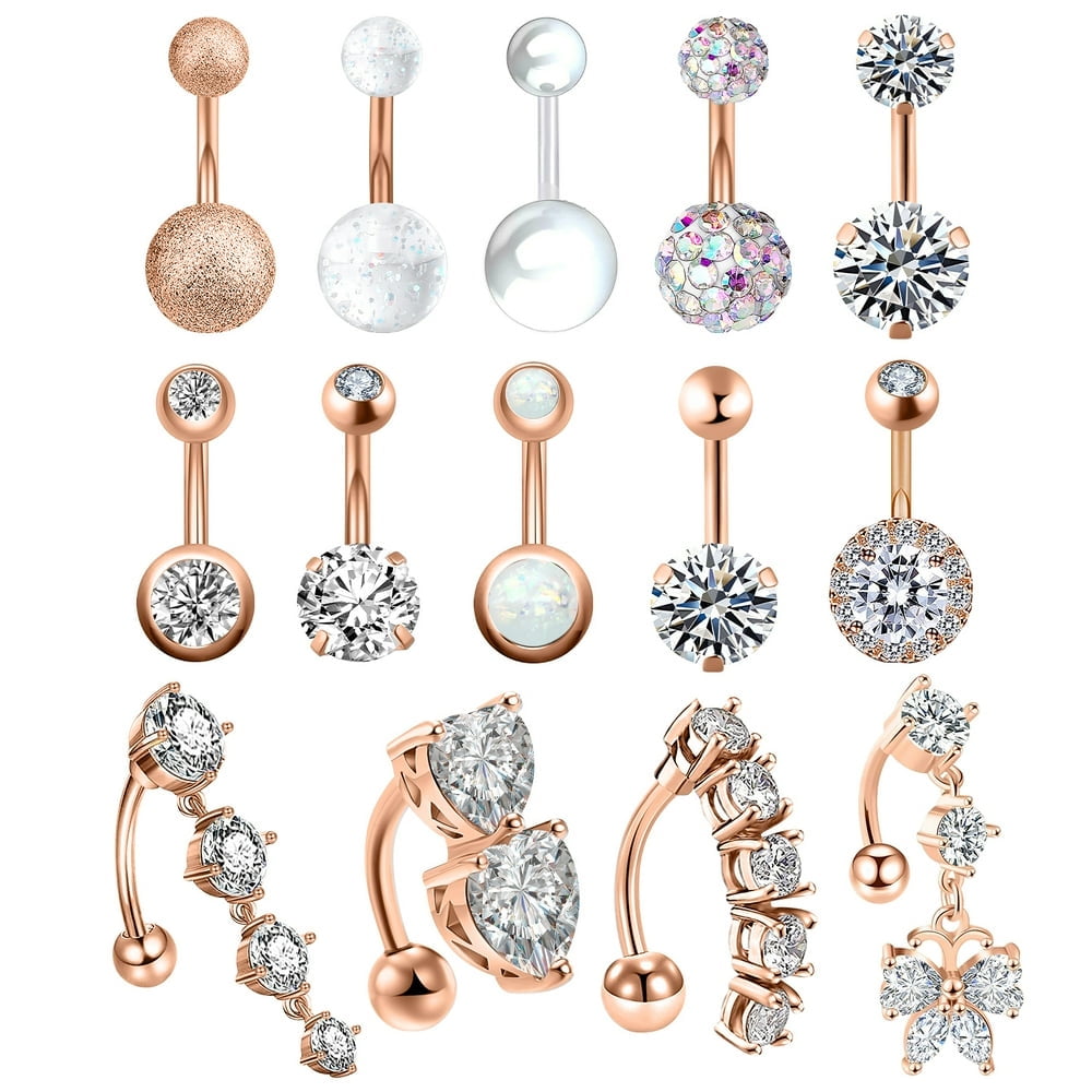 EIGTHTAIL 14G Belly Button Ring Dangle Curved Belly Rings Surgical ...