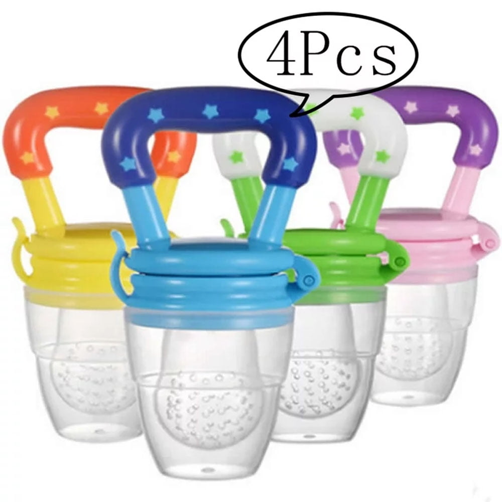 EIGTHTAIL Baby Fruit Feeder Pacifier, 4 Pack, Silicone Teething Toy ...