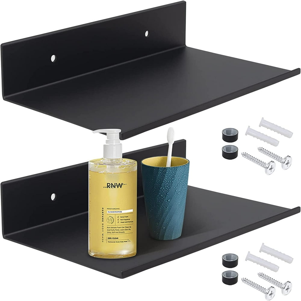 EIGTHTAIL Metal Wall Shelves Set Of 2 Black L-Shaped Hanging Floating ...