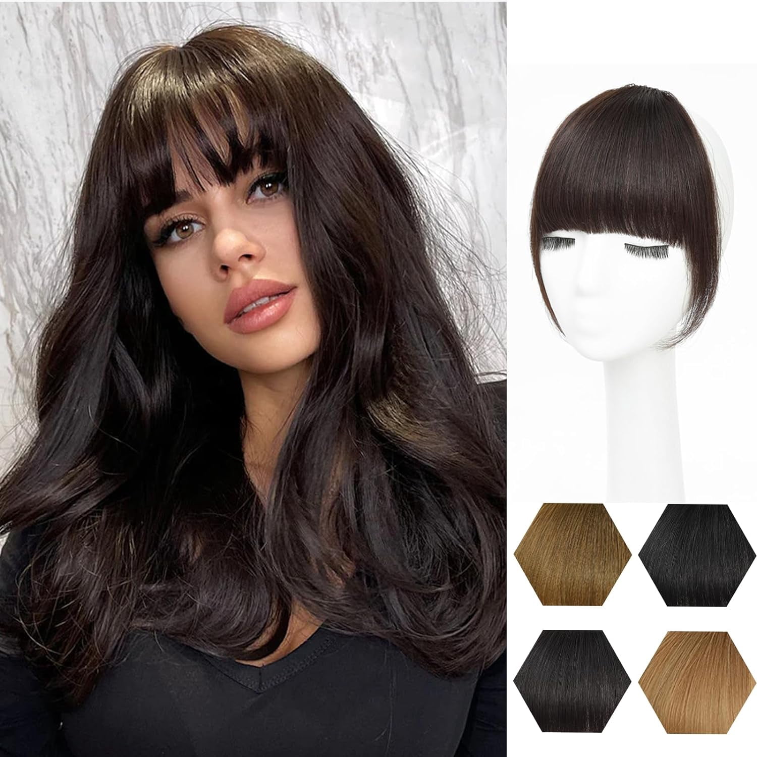 EIKODO-100% Human Hair Clip in Bangs,Women Fringe with Temples Curtain ...