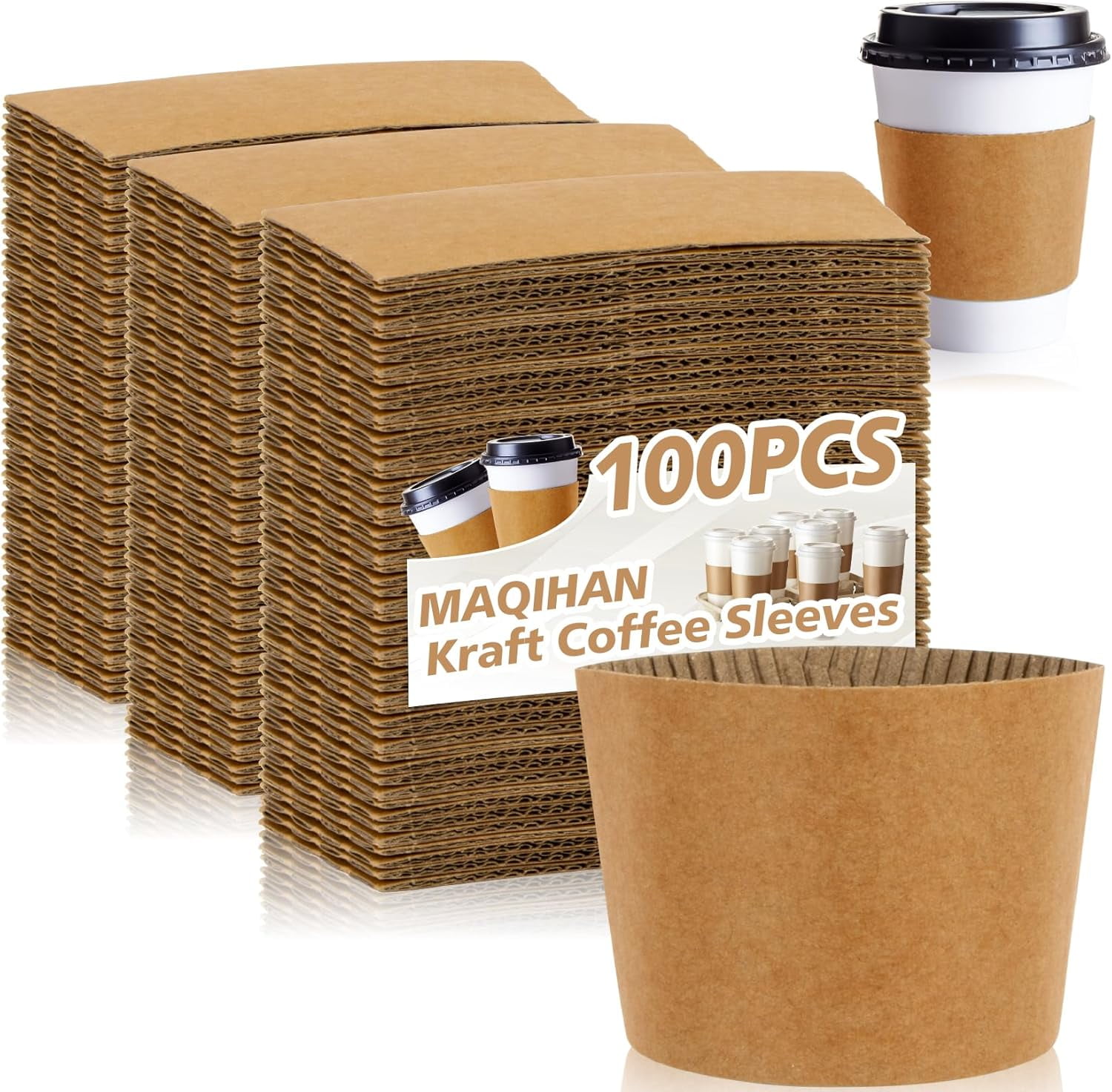 EIKODO-100PCS Coffee Cup Sleeves - Disposable Cozy Beverage Sleeve fits ...