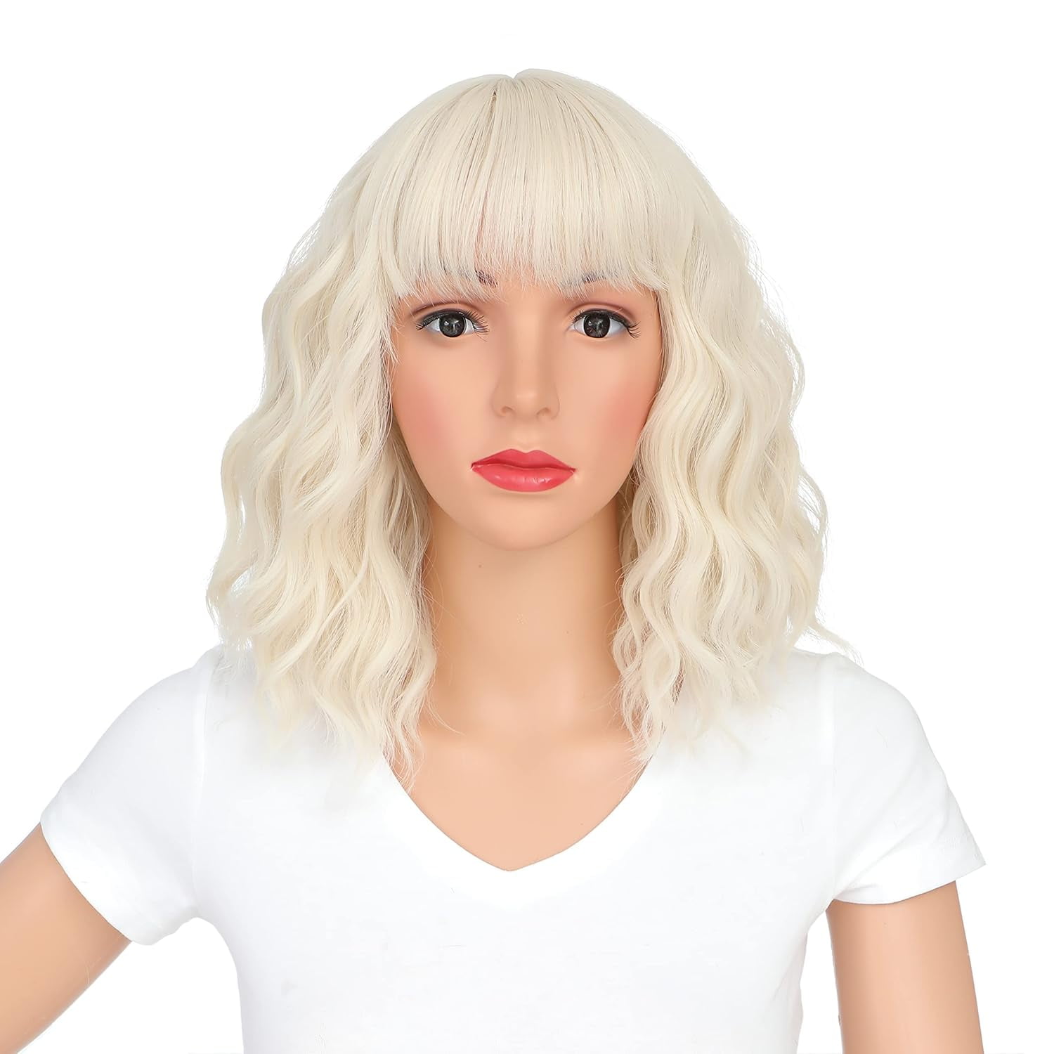 EIKODO-12 Inch Short Curly Wavy Bob Wig with Bangs Synthetic Hair Wig ...