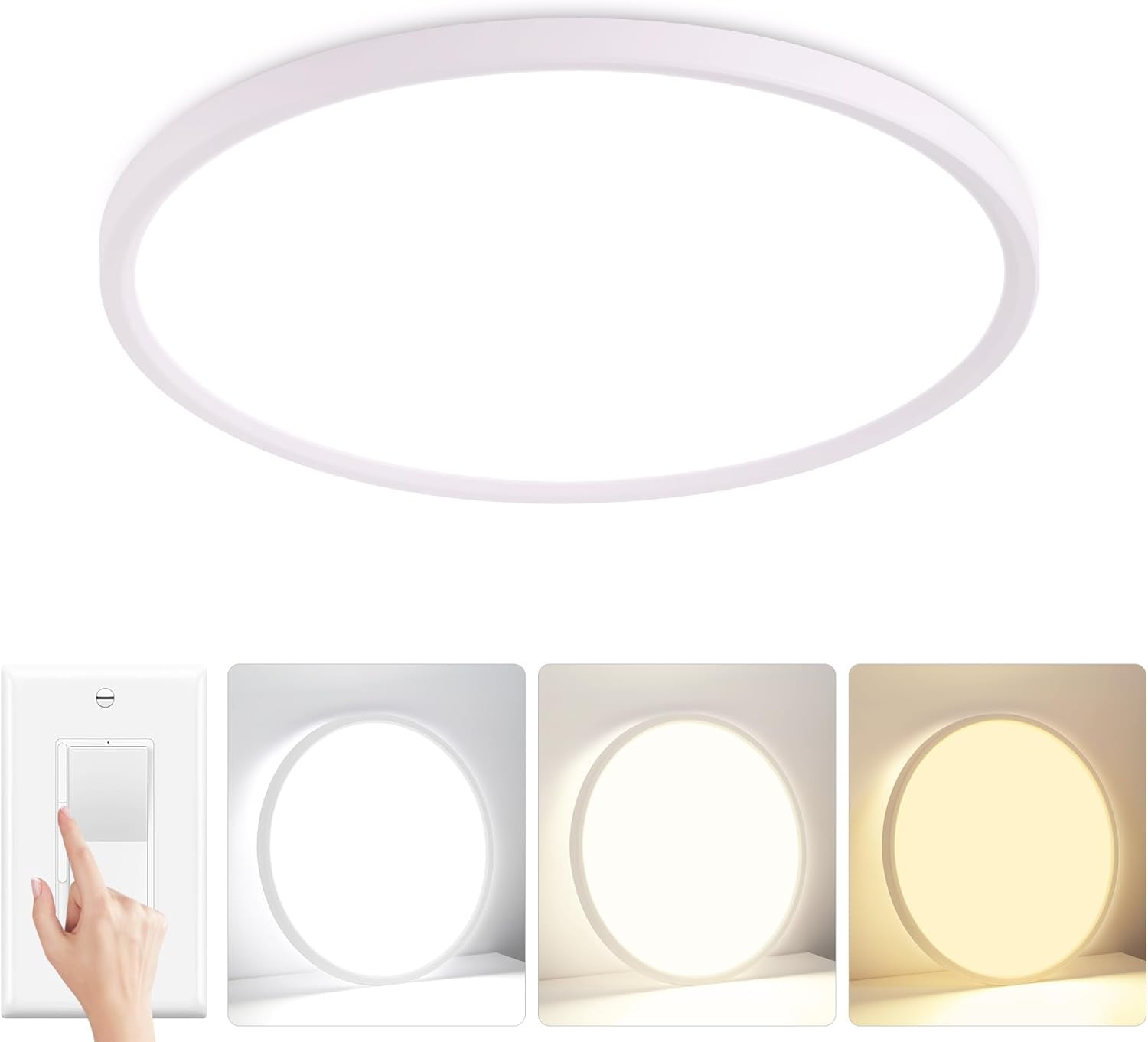 EIKODO-12'' Led Flush Mount Ceiling Light Fixture, 24W 2400LM, Dimmable ...