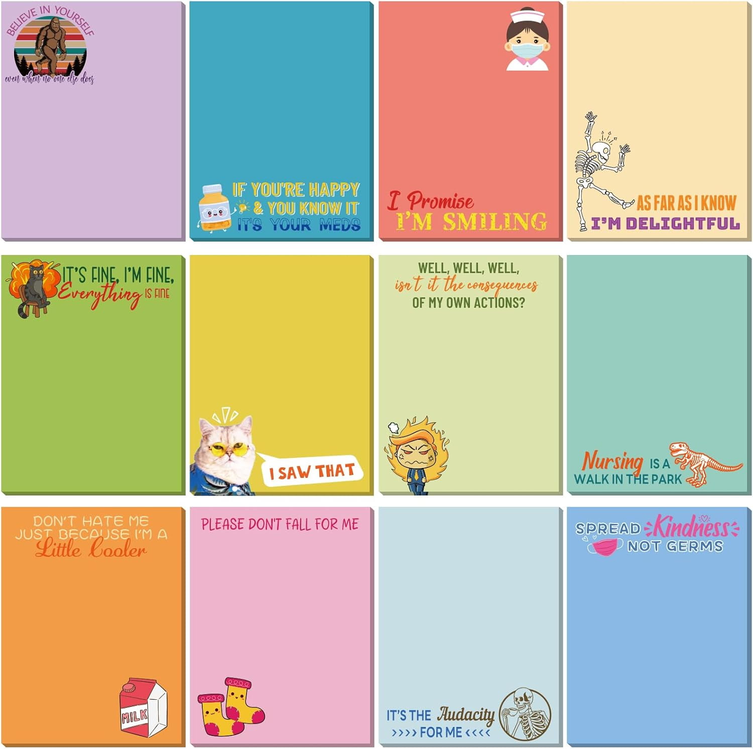 EIKODO-12 Pcs Funny Nurse Sticky Notes Sarcastic to Do List Notepad ...