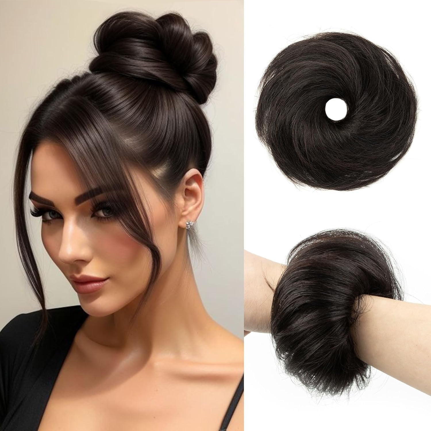EIKODO-1PCS Messy Bun Hair Piece Human Hair Thick Updo Curly Wavy ...