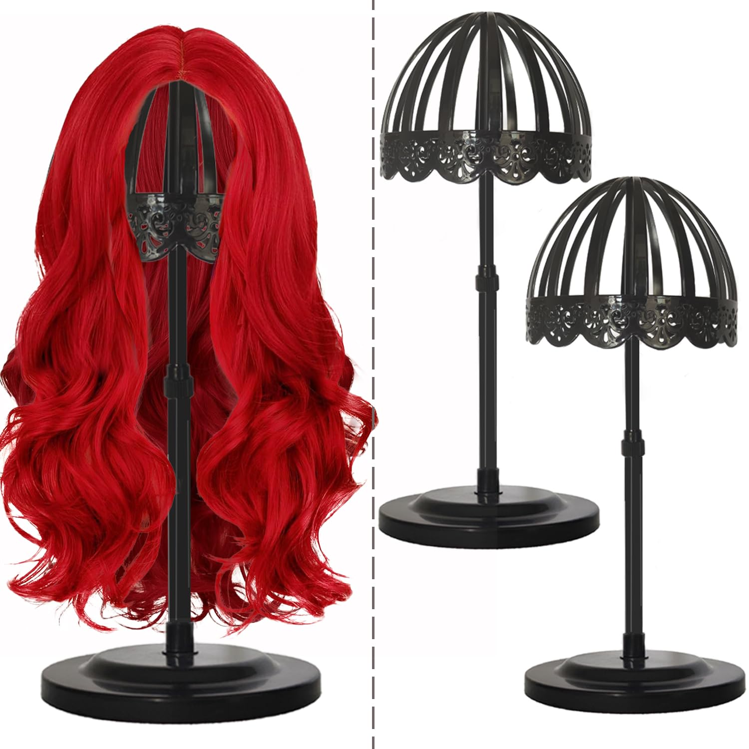 EIKODO-2 Pack Adjustable Height Portable Wig Holder - Black Wig Head ...