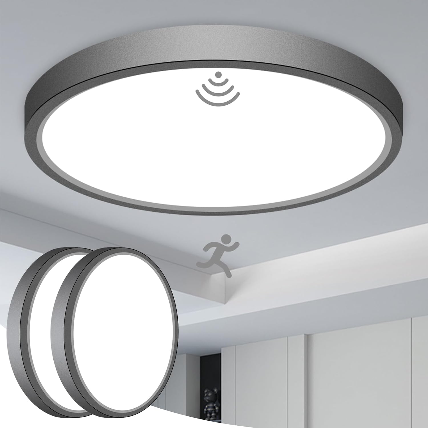 EIKODO-2 Pack Ceiling Lights Motion Sensored Wired, 5000K Motion Sensor ...