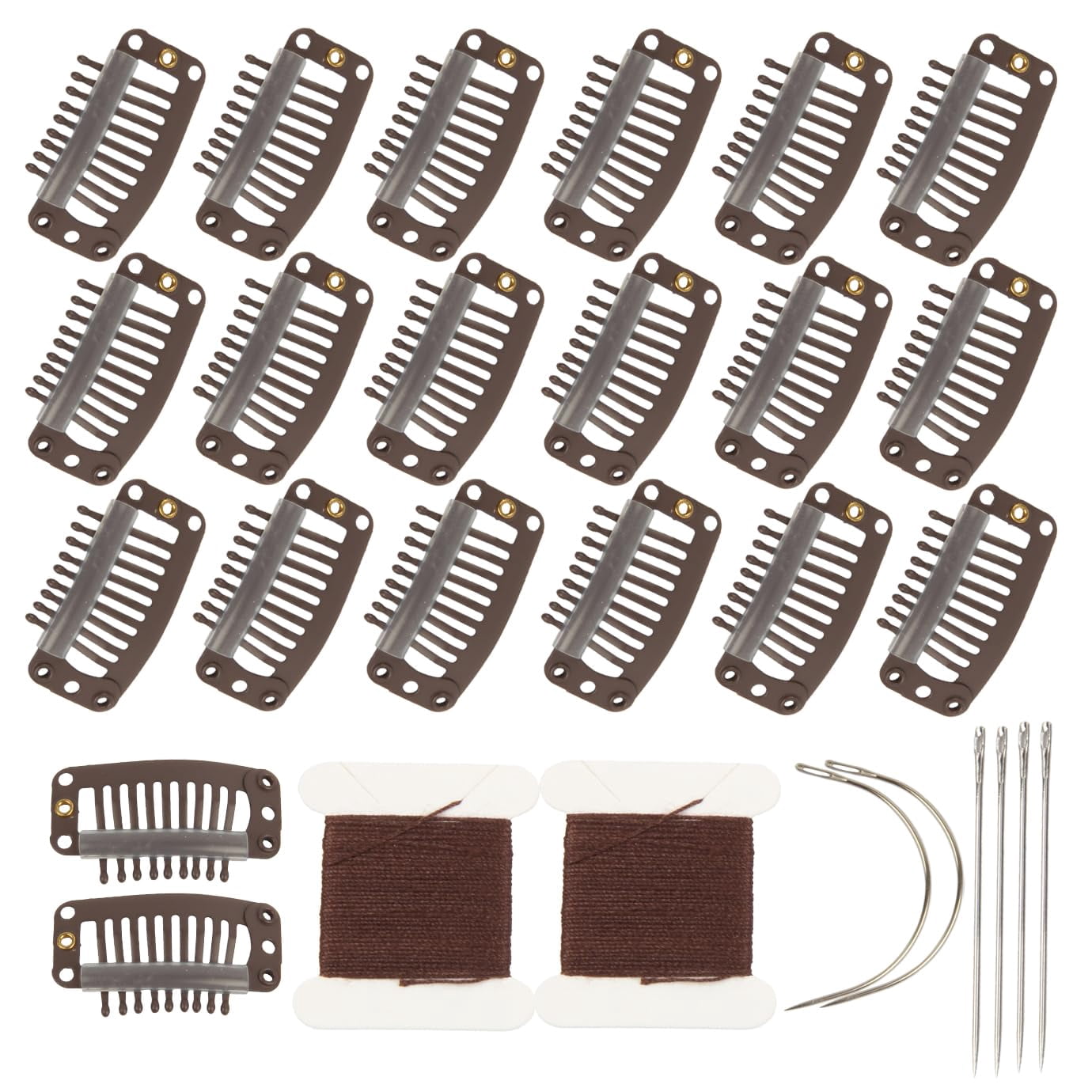 EIKODO-20 Pieces Hair Extension Clips, Dark Brown 9 Teeth Stainless ...