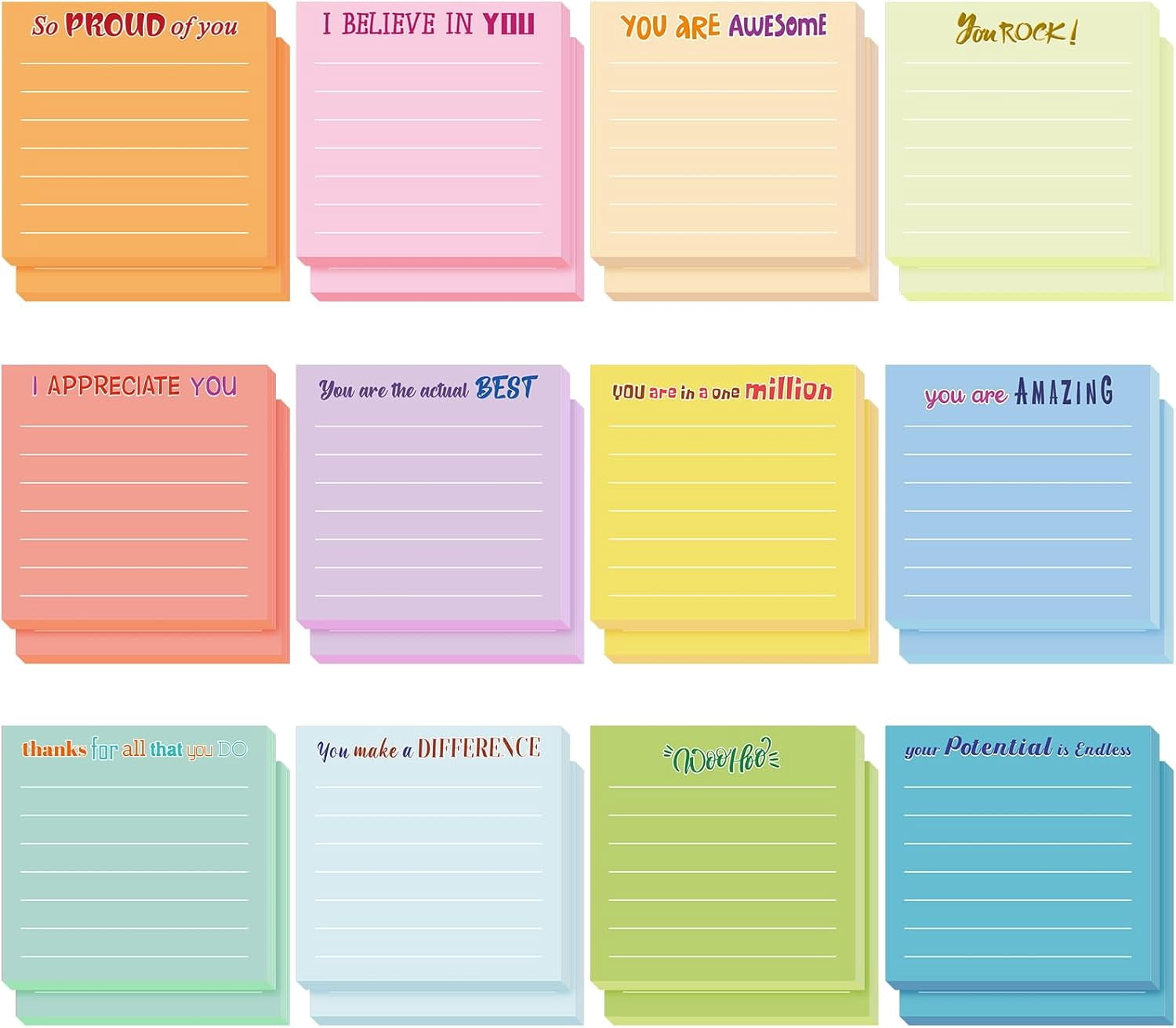 EIKODO-24 Pcs Inspirational Sticky Notes with Lines Cute Motivational ...