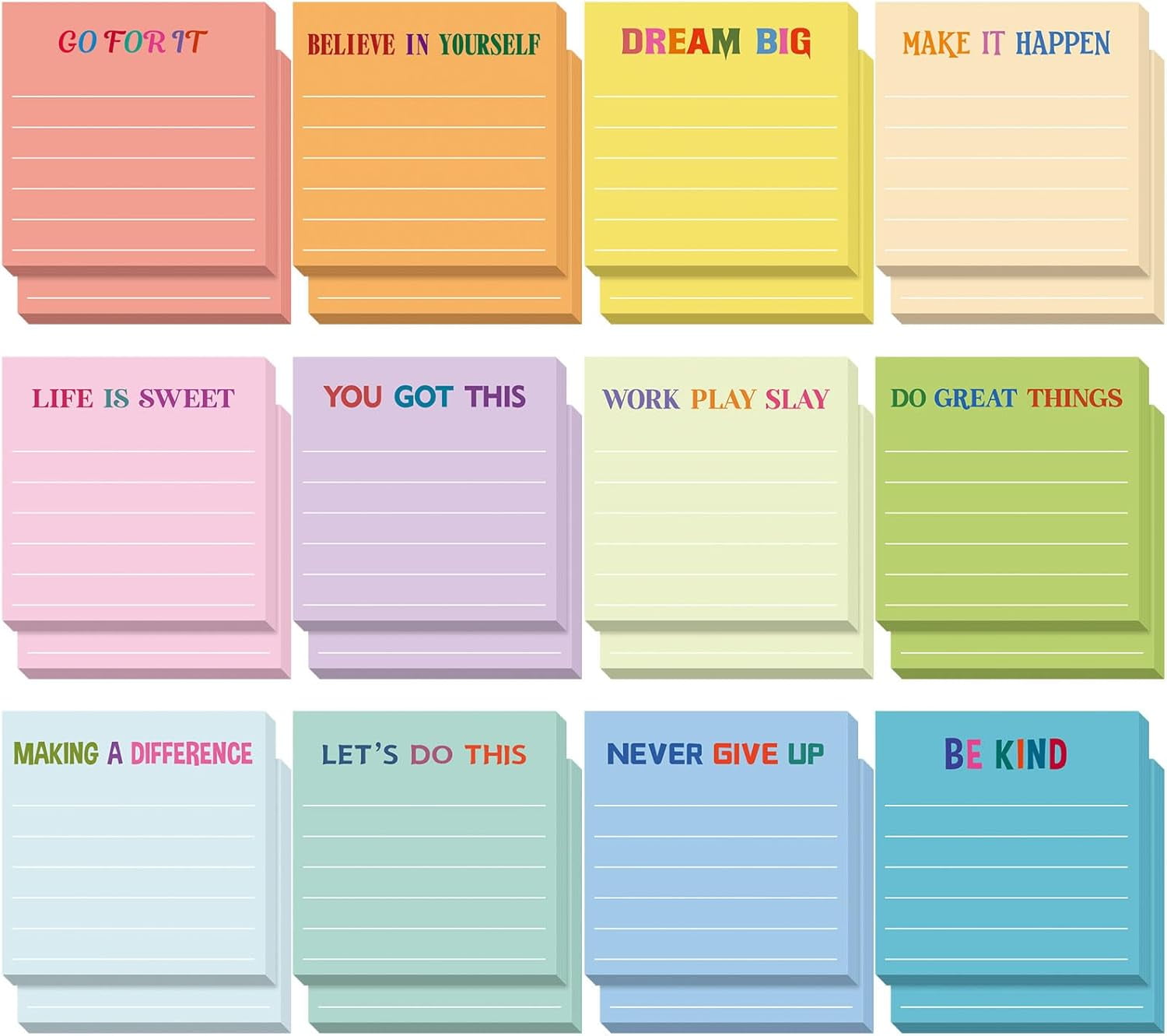 EIKODO-24 Pcs Inspirational Sticky Notes with Lines Cute Motivational ...