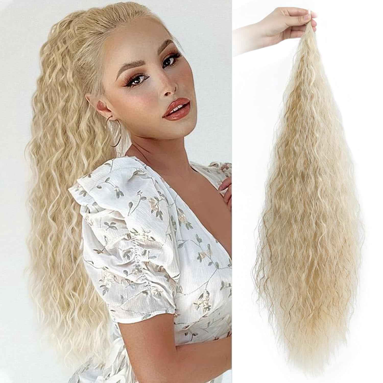 EIKODO-32 Inch Flexible Wrap Around Ponytail Extension Long Corn Wave ...