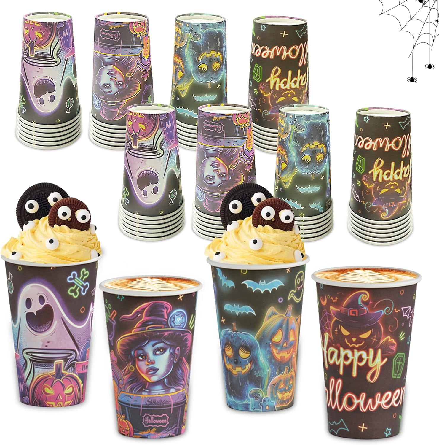 EIKODO-48 Pack Halloween Disposable Cups -16OZ Neon Glow Disposable ...
