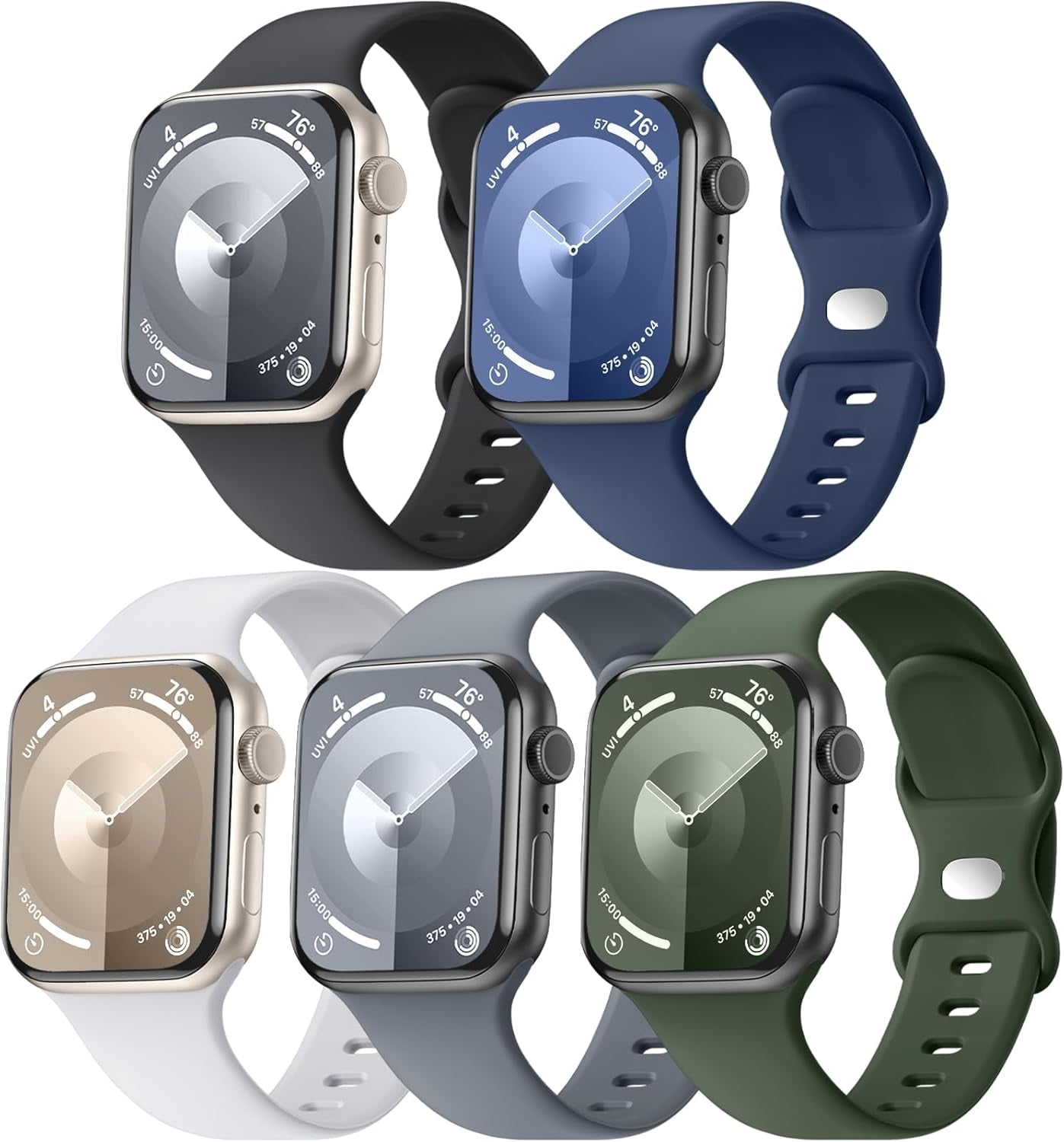 EIKODO-5 Pack Soft Silicone Bands - Compatible with Apple Watch Ultra 2 ...