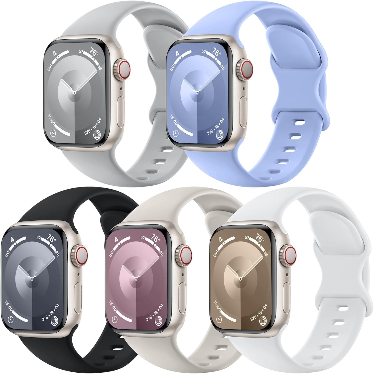 EIKODO-5 Pack Soft Silicone Waterproof Strap Compatible With Apple ...